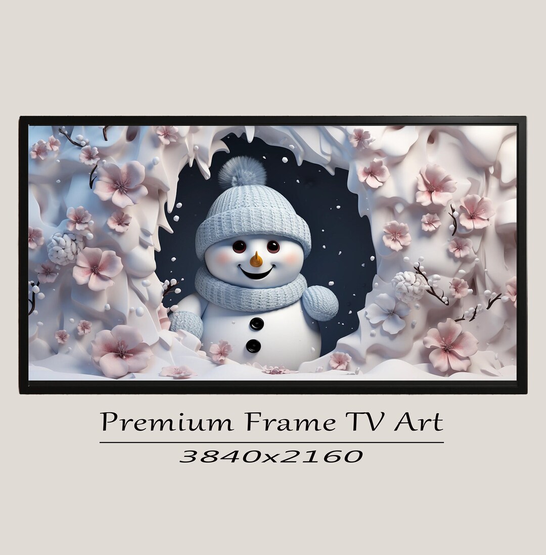 Christmas Frame TV Art, Winter Frame, Christmas Snowman Art For Frame ...