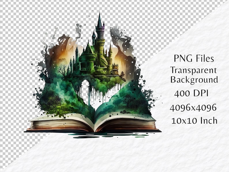 31 PNG Transparent Watercolor Fantasy Books Clipart Bundle, Open Book ...