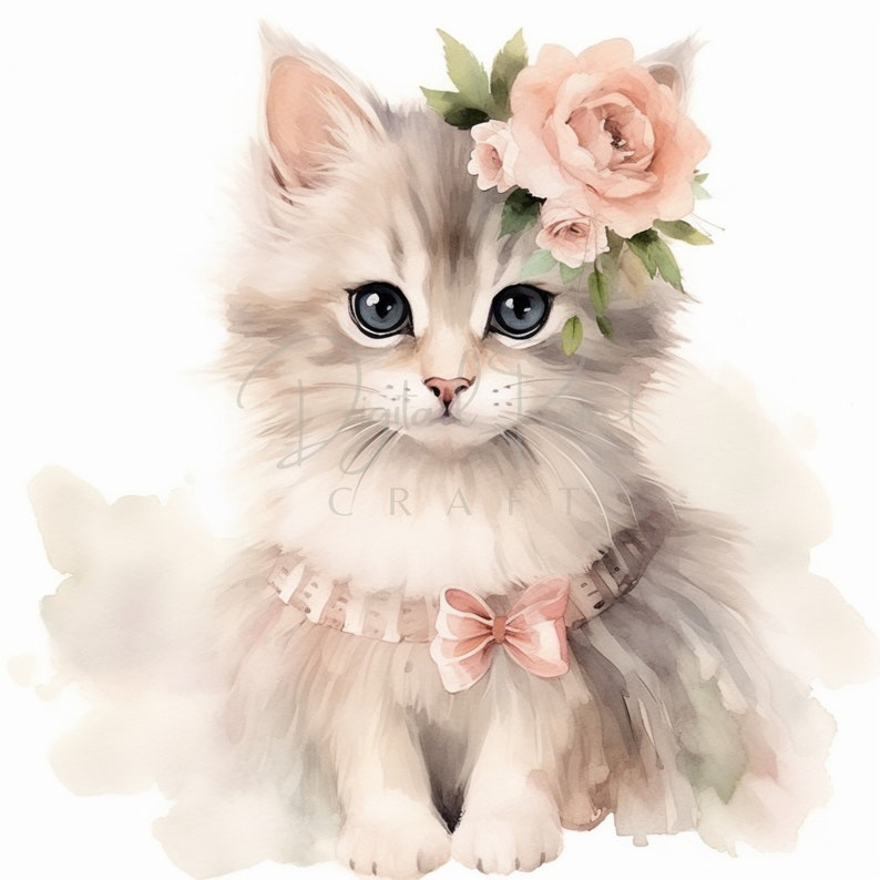 Kitten Princess Clipart, Flower Cat Clipart, 10 High Quality Jpgs ...