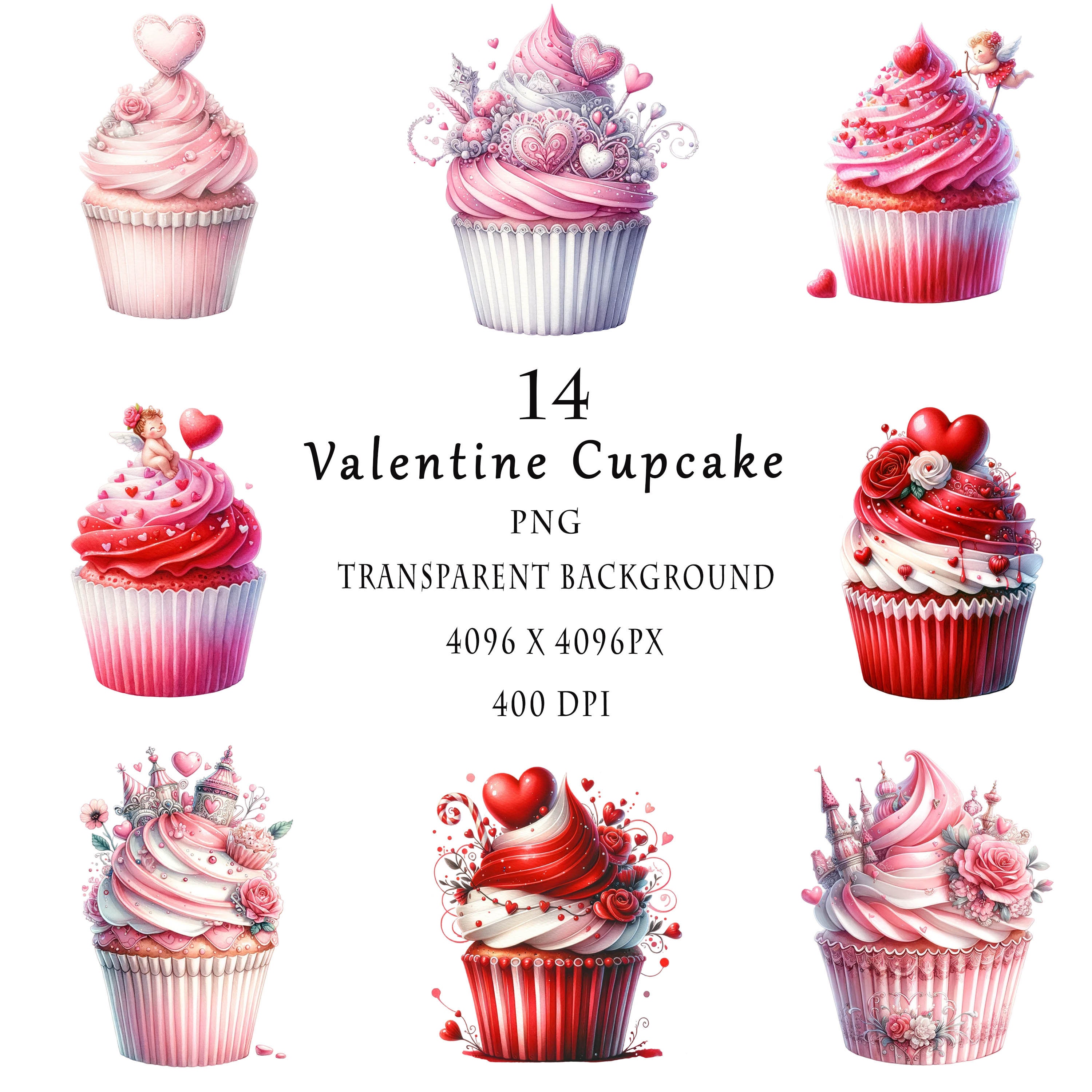 Valentine Cupcake Clipart, 14 PNG Valentines Day Clipart, Valentine ...