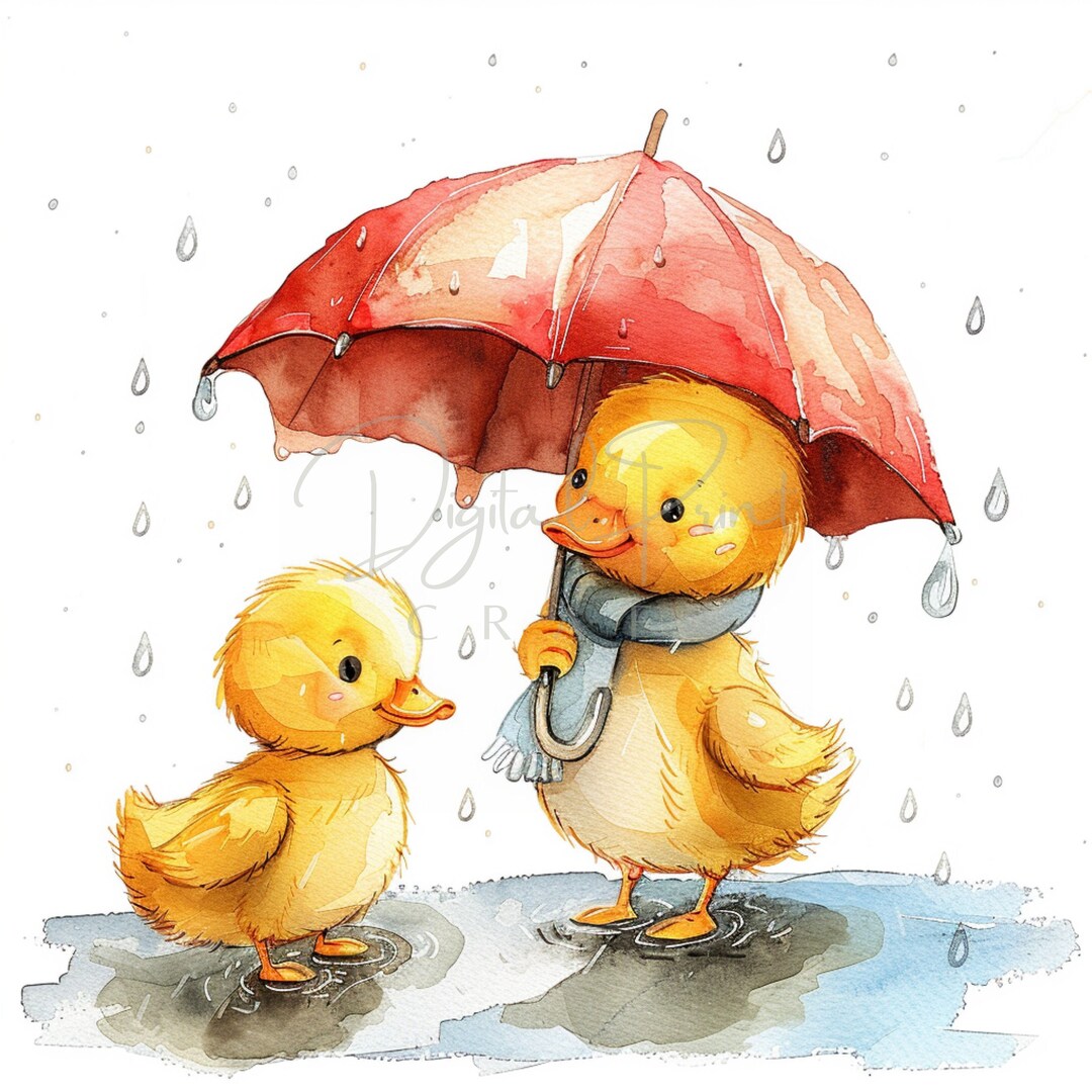 Duckling in Rain Clipart, Duck Clipart, 13 High Quality Jpgs,printable ...