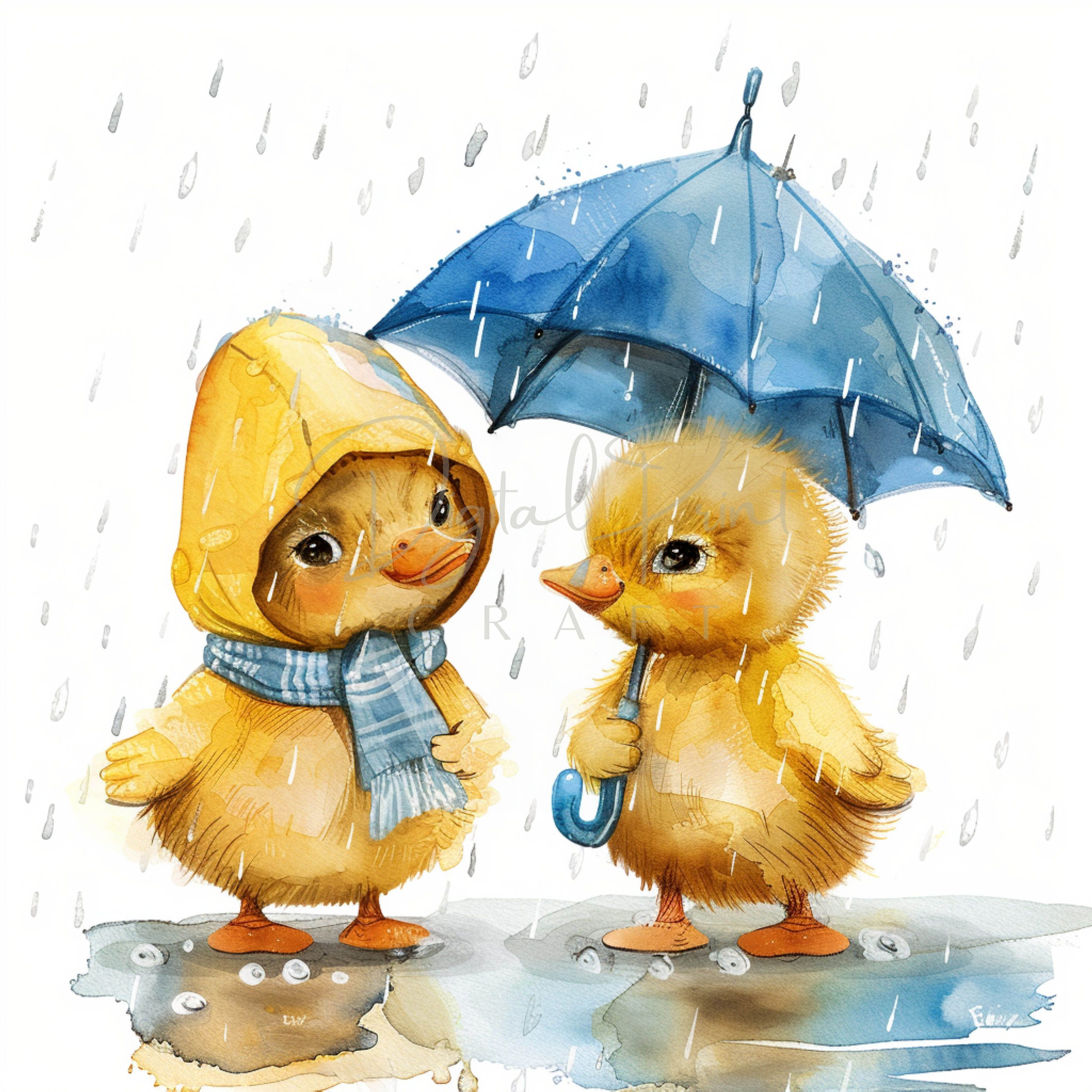 Duckling With Umbrella Clipart, Rain Clipart, 19 High Quality Jpgs ...