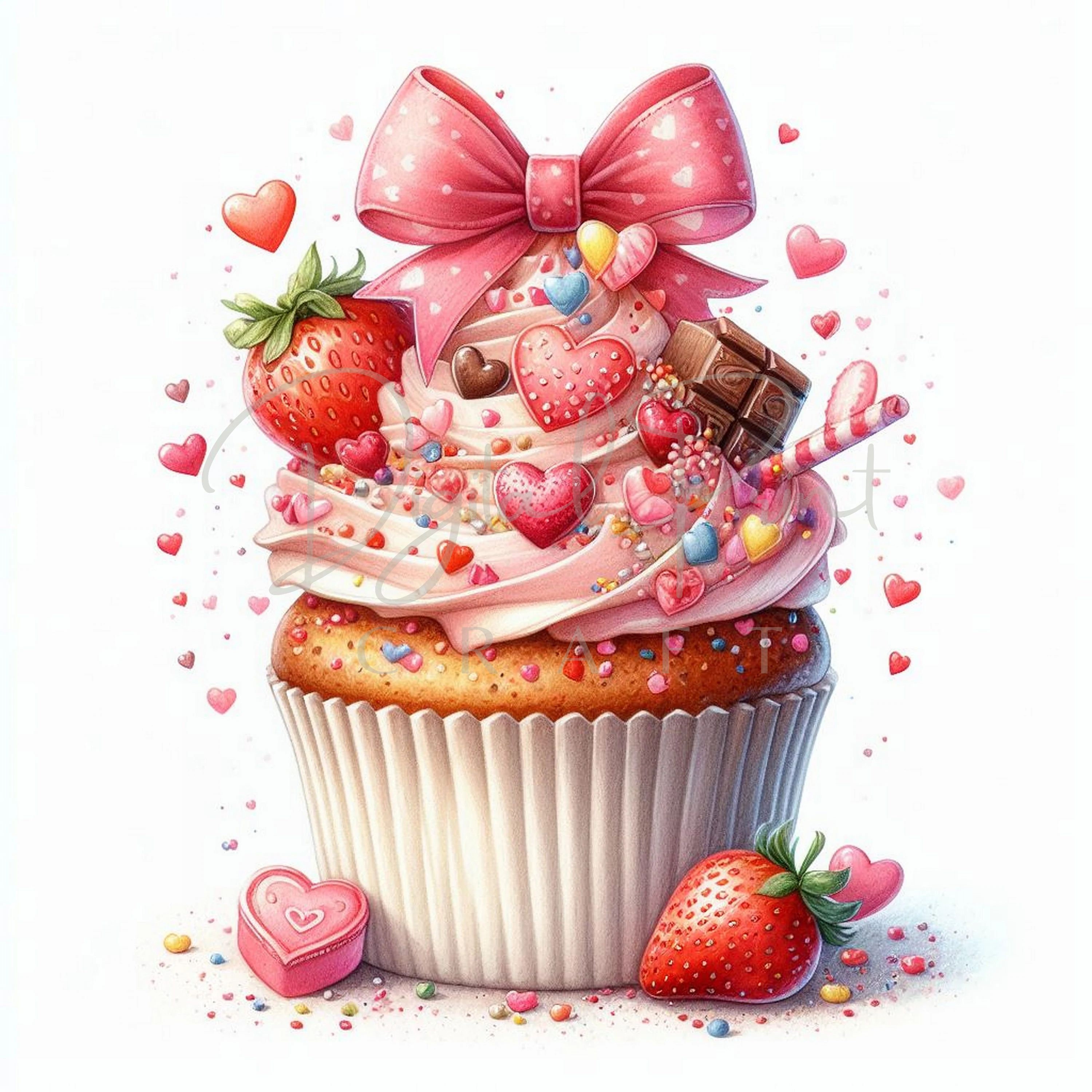 Valentine Love Cupcake Clipart, 15 JPG Valentines Day Clipart, Happy ...