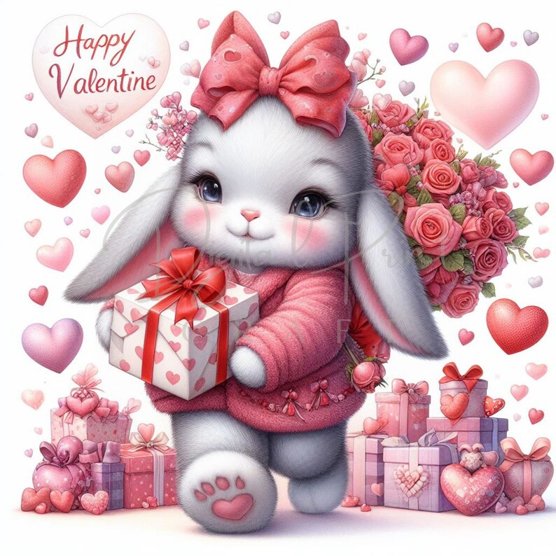 Valentine Rabbit Gift, 15 JPG Valentines Day Clipart, Valentine Couple ...
