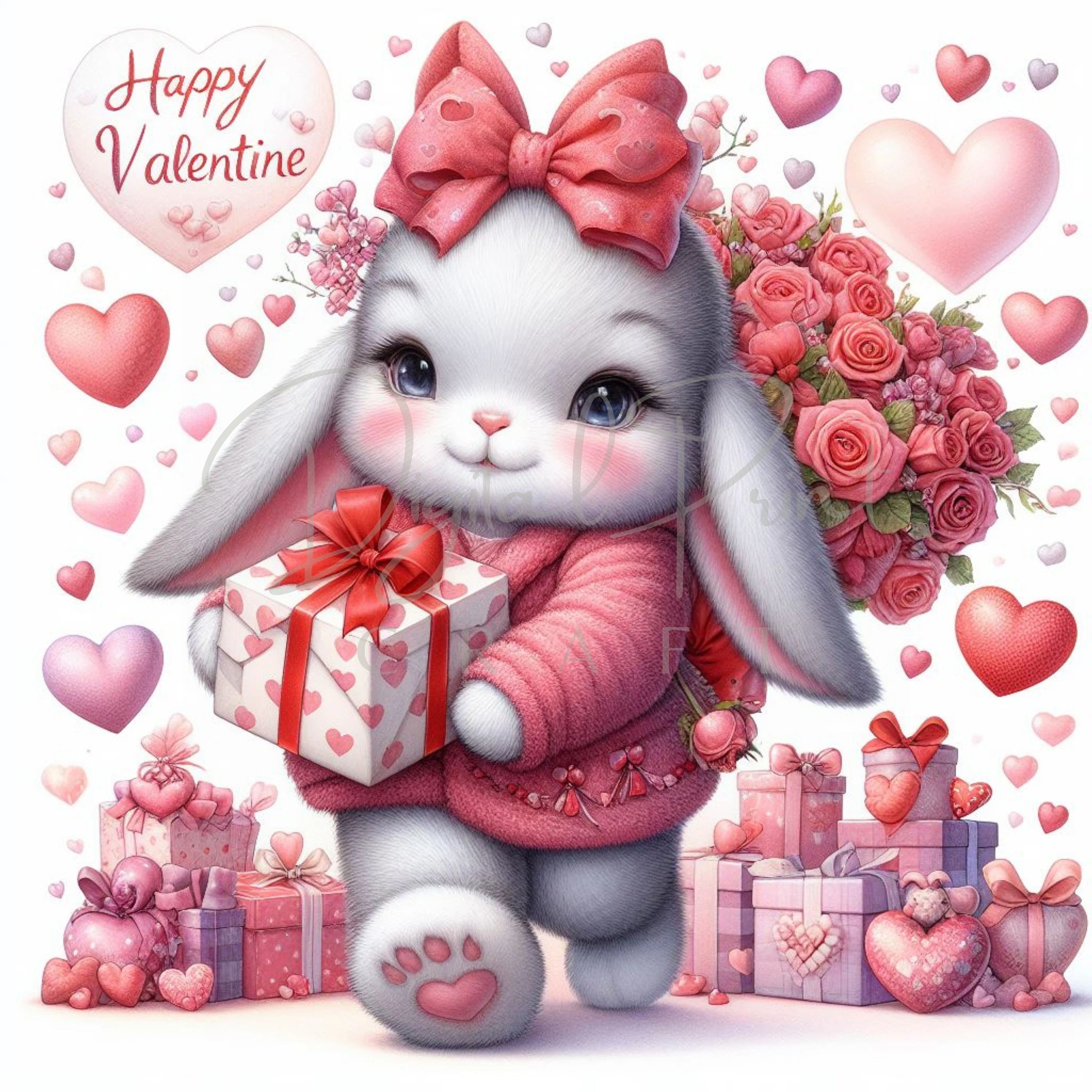 Valentine Rabbit Gift, 15 JPG Valentines Day Clipart, Valentine Couple ...