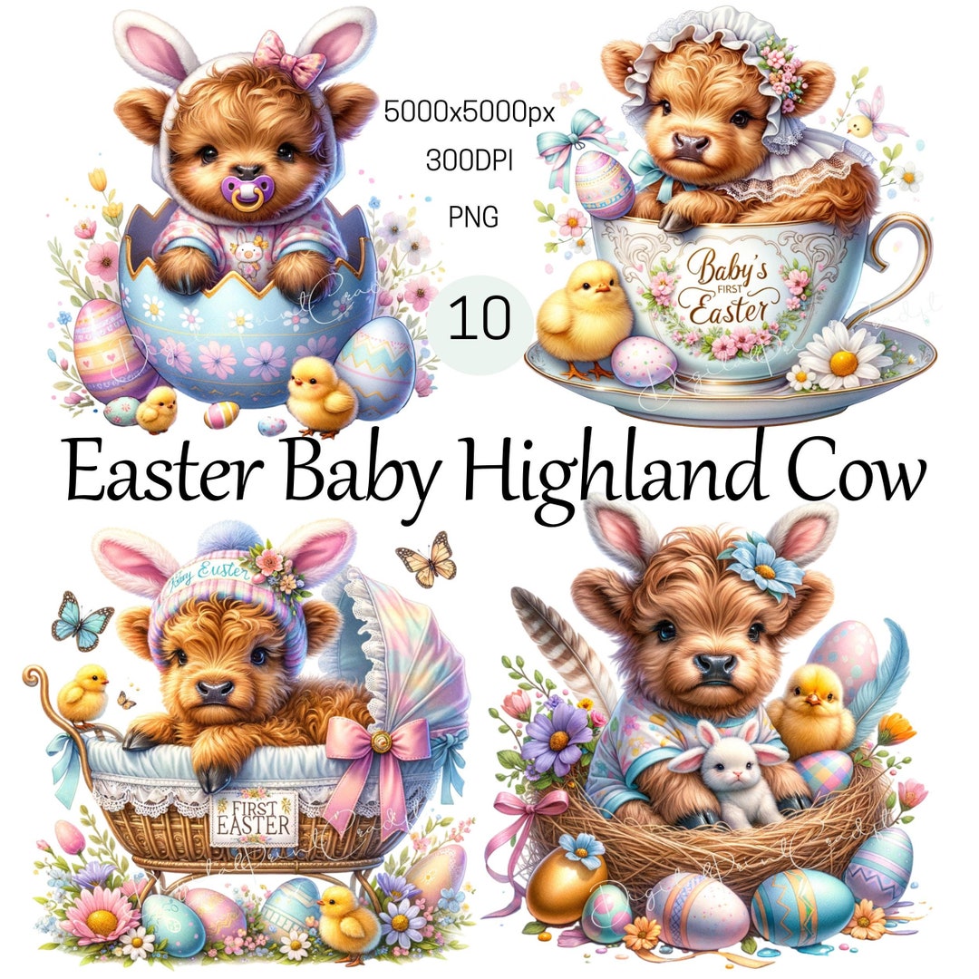 Easter Highland Cow Clipart Bundle | Cute Cow Design | Wrap ...