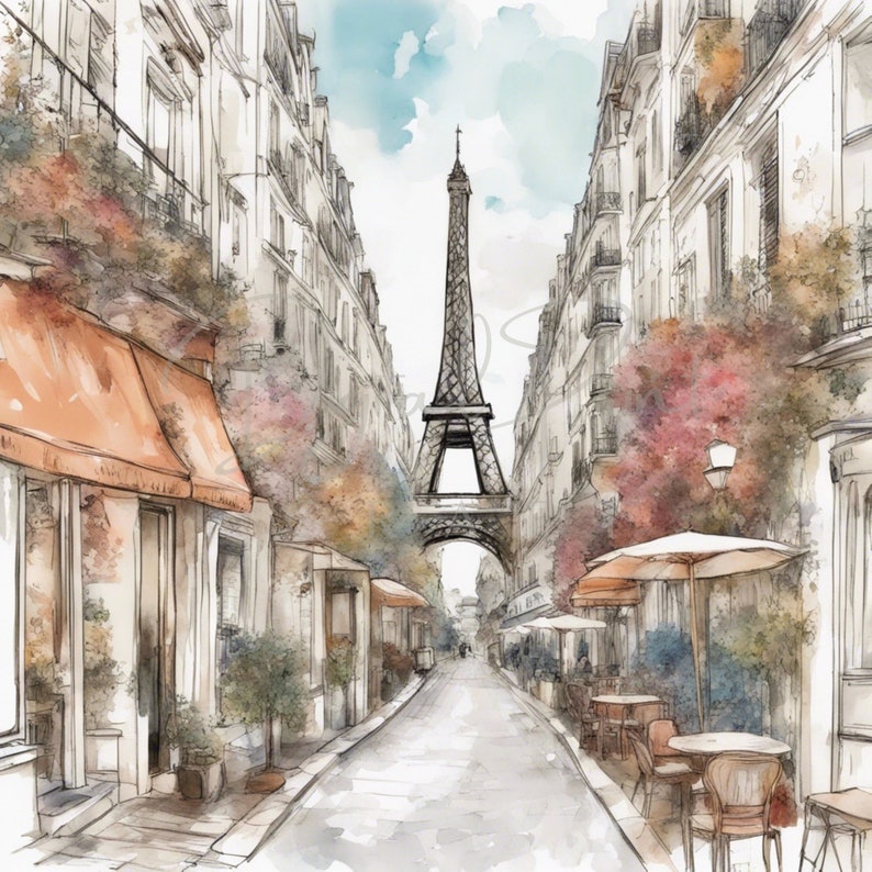 Watercolor Paris Clipart, Architectur Clipart, Cityscape JPG, Digital ...
