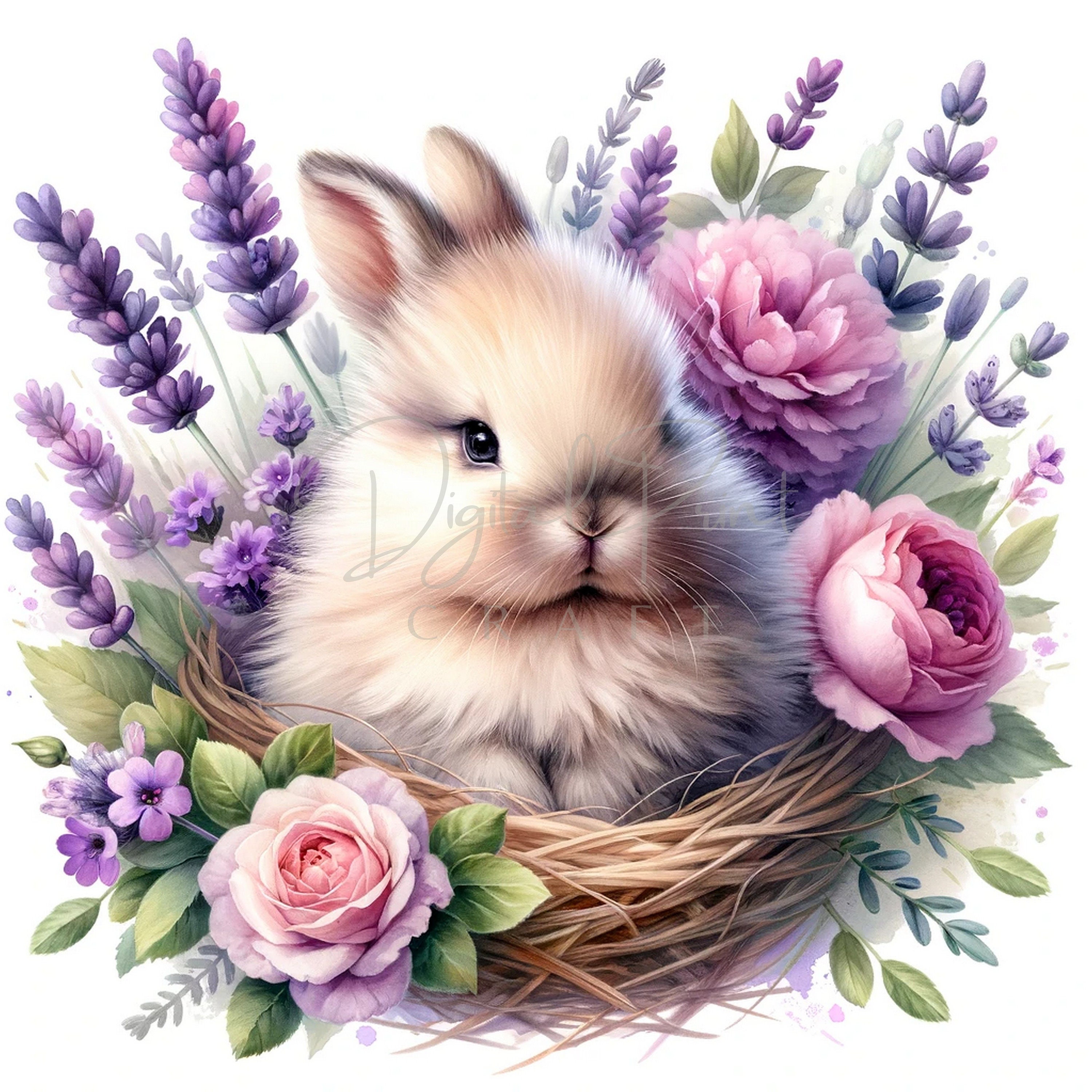 Easter Bunny Floral Spring Clipart, 16 High Quality Jpgs, Flower ...