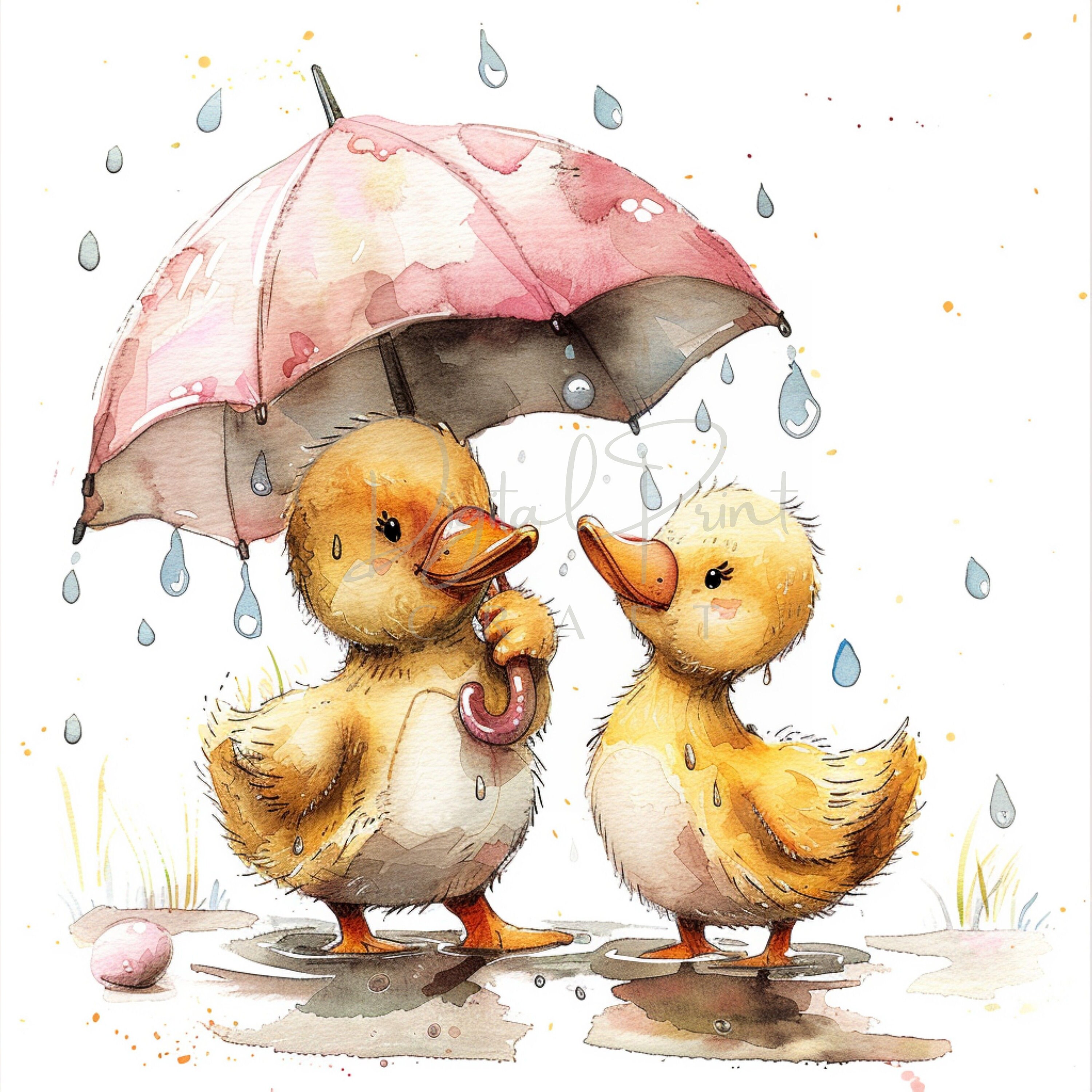Duckling With Umbrella Clipart, Rain Clipart, 19 High Quality Jpgs ...