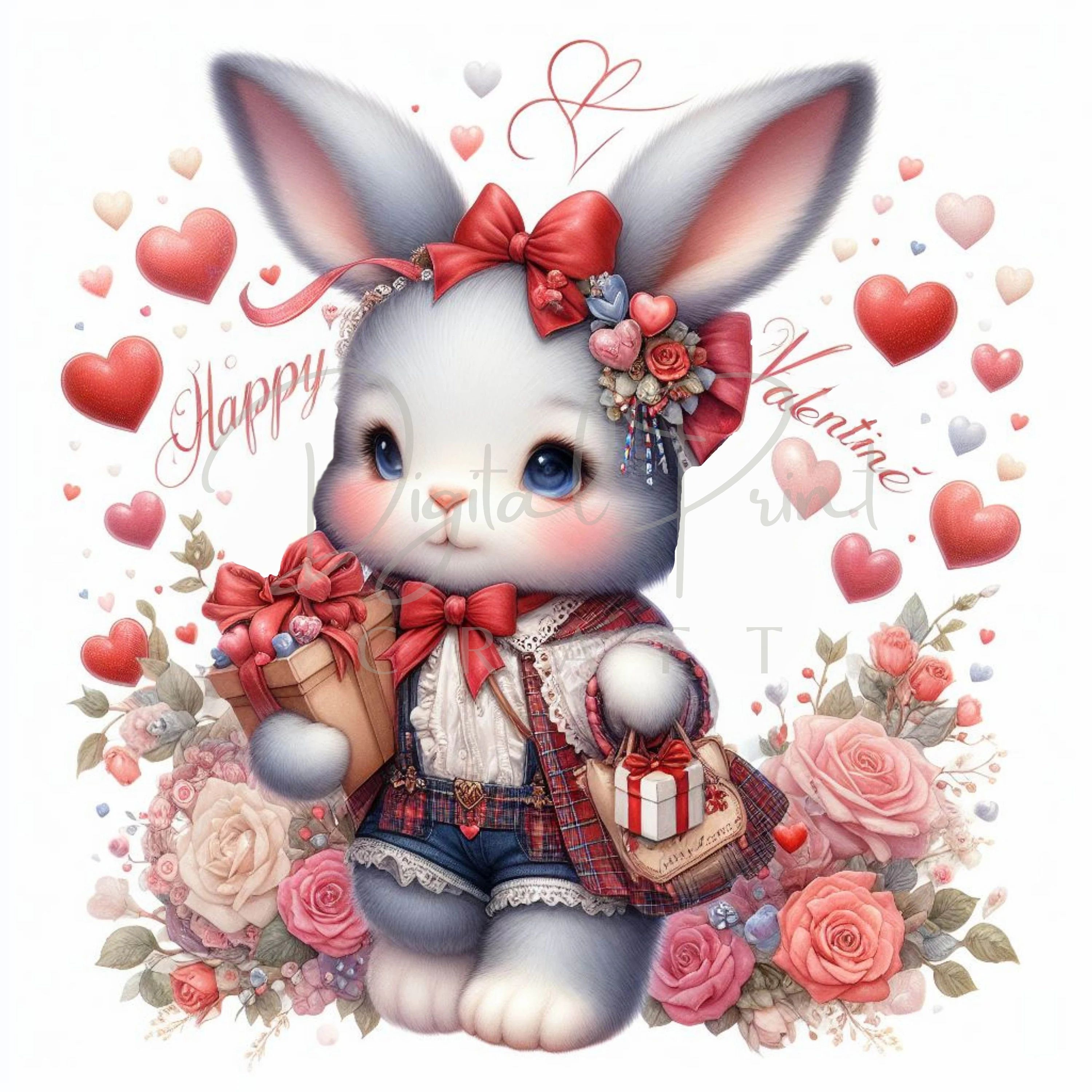 Valentine Rabbit Gift, 15 JPG Valentines Day Clipart, Valentine Couple ...