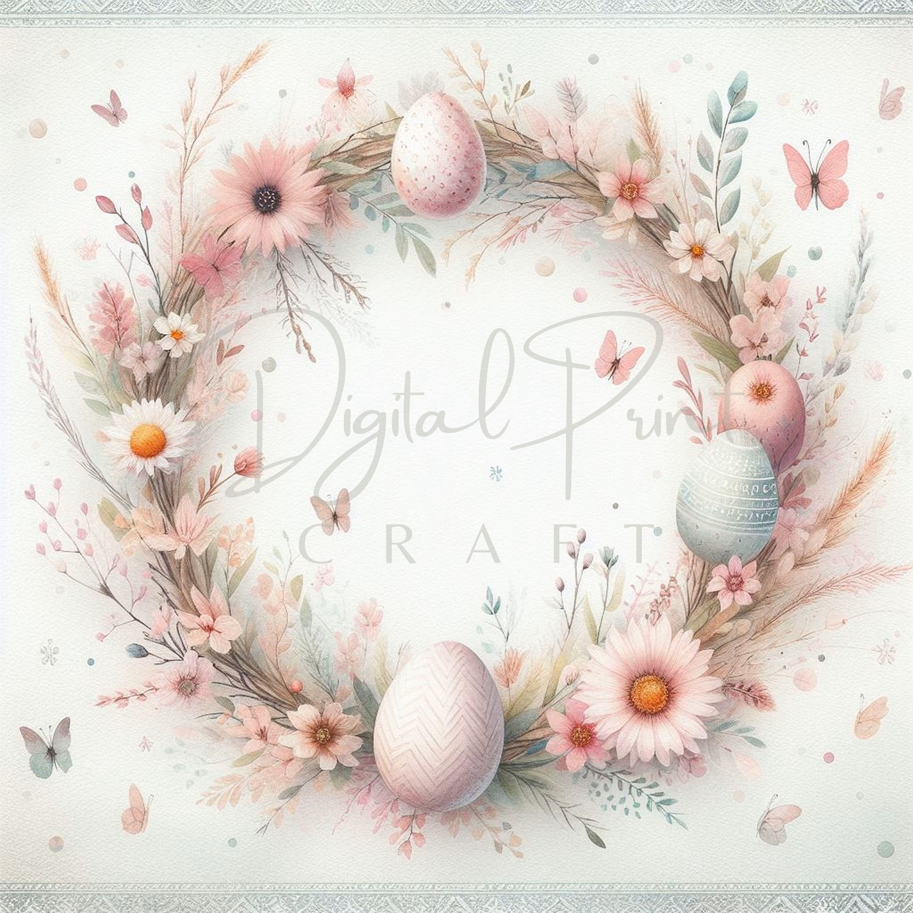 Easter Wreath Clipart, 12 High Quality Jpgs, Pink Wreath Images, Easter ...