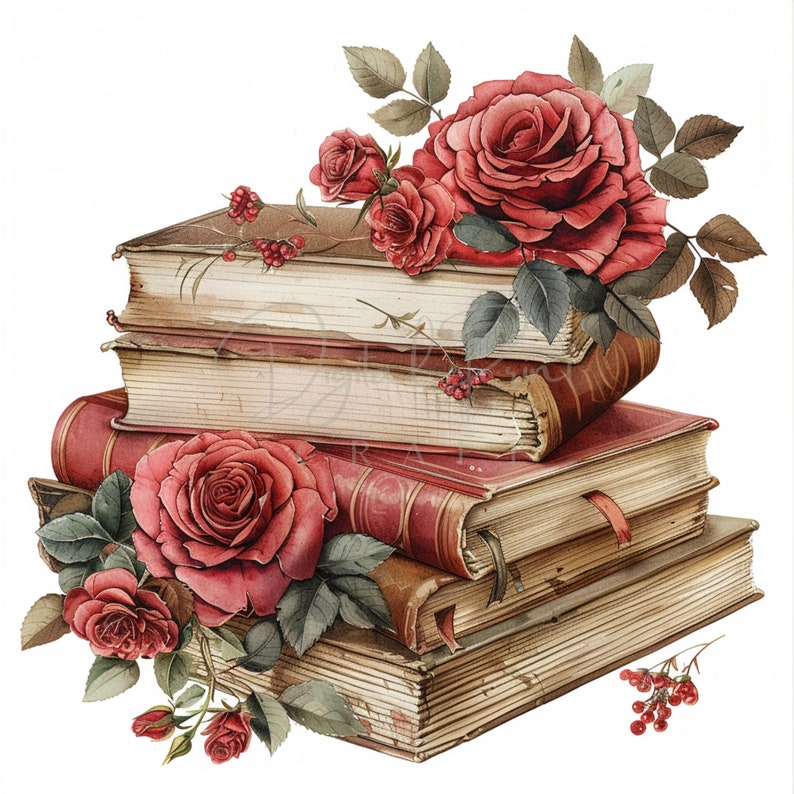 Vintage Stack of Books , Floral Book Clipart, 10 High Quality Jpgs ...