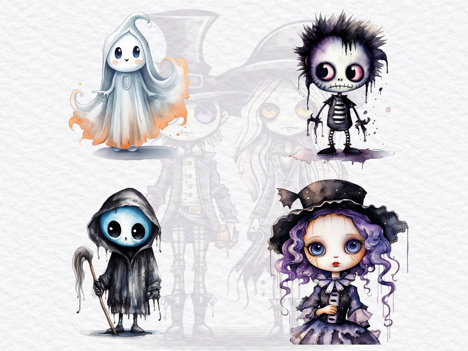 Cute Halloween Characters Clipart, Halloween Art for Junk Journal and ...