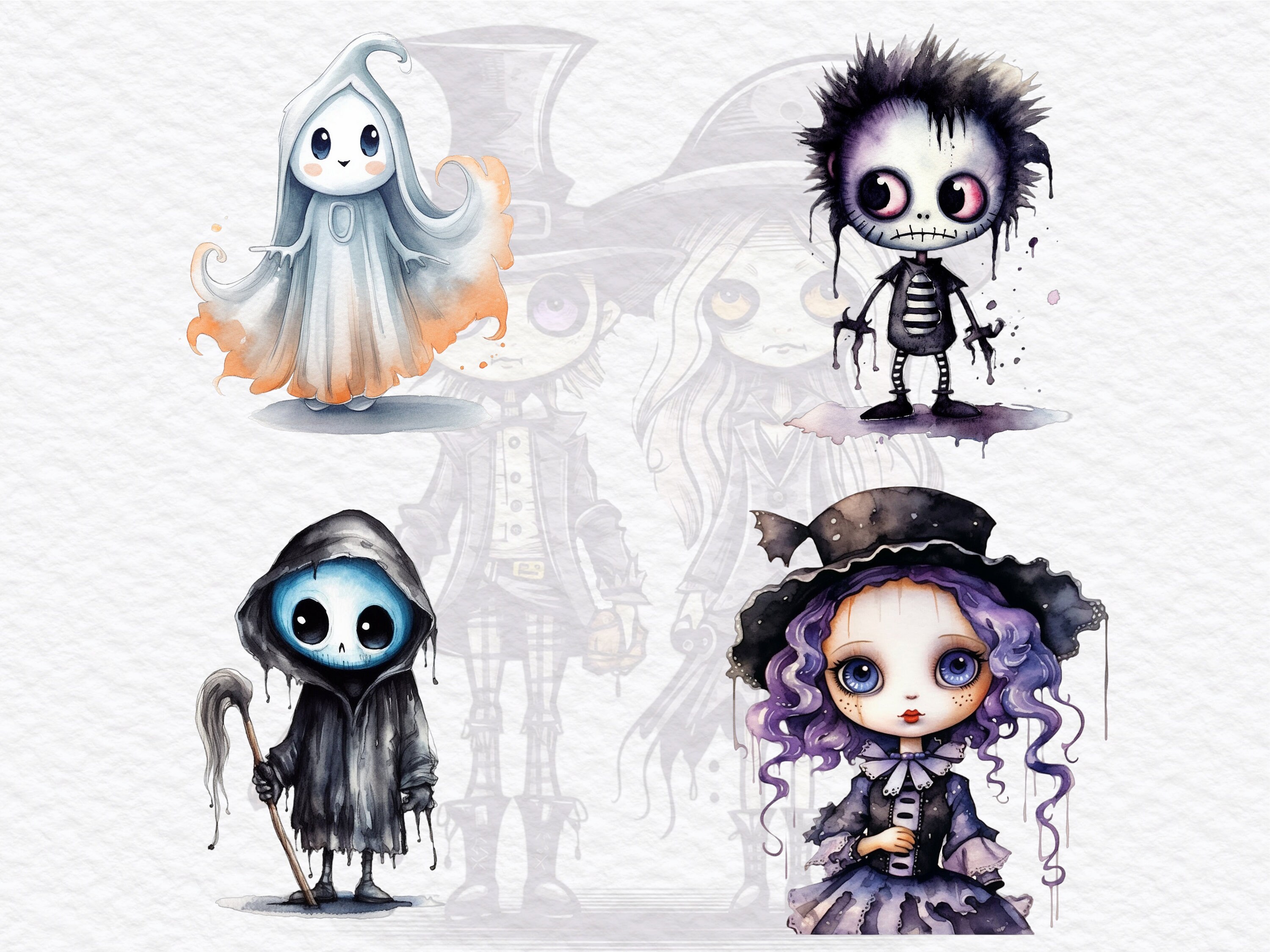 Cute Halloween Characters Clipart, Halloween Art for Junk Journal and ...