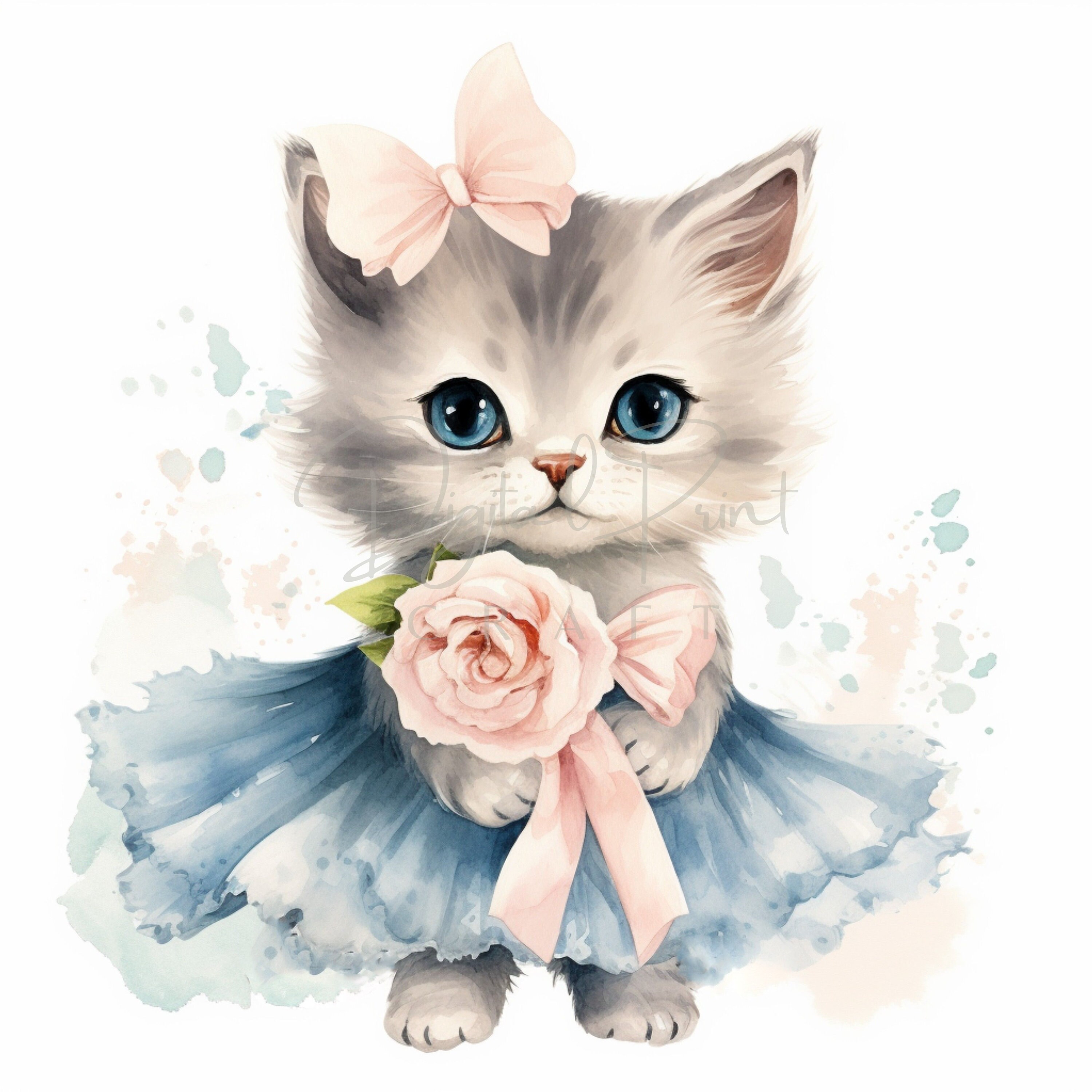 Kitten Princess Clipart, Flower Cat Clipart, 10 High Quality Jpgs ...