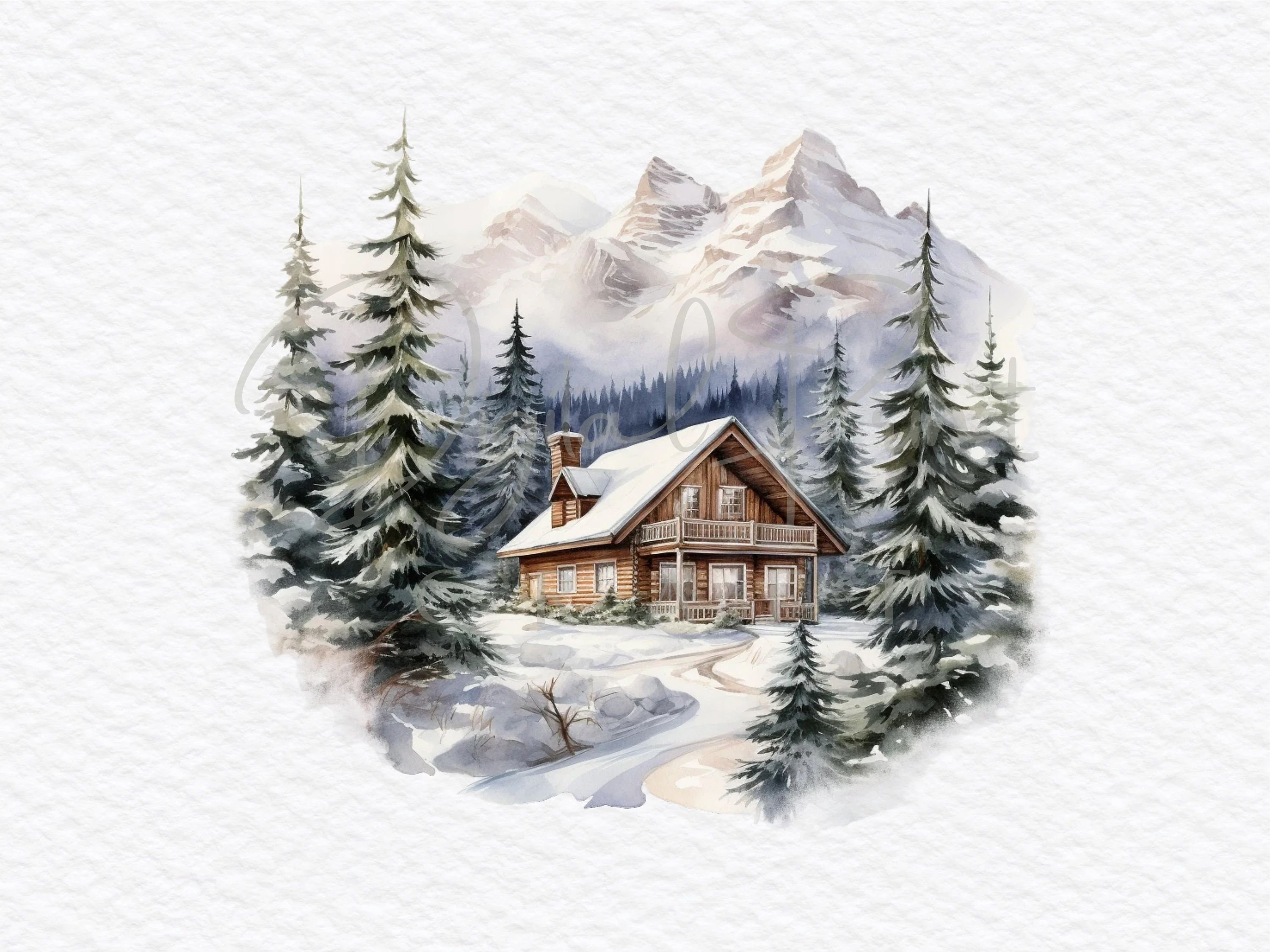 Winter Cabin Clipart, Christmas Cabin Clipart, Snow Scene Clipart ...