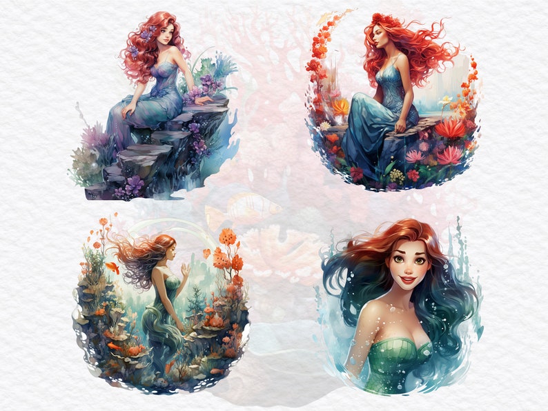 Mermaids Clipart Bundle PNG Transparent Watercolor Digital - Etsy