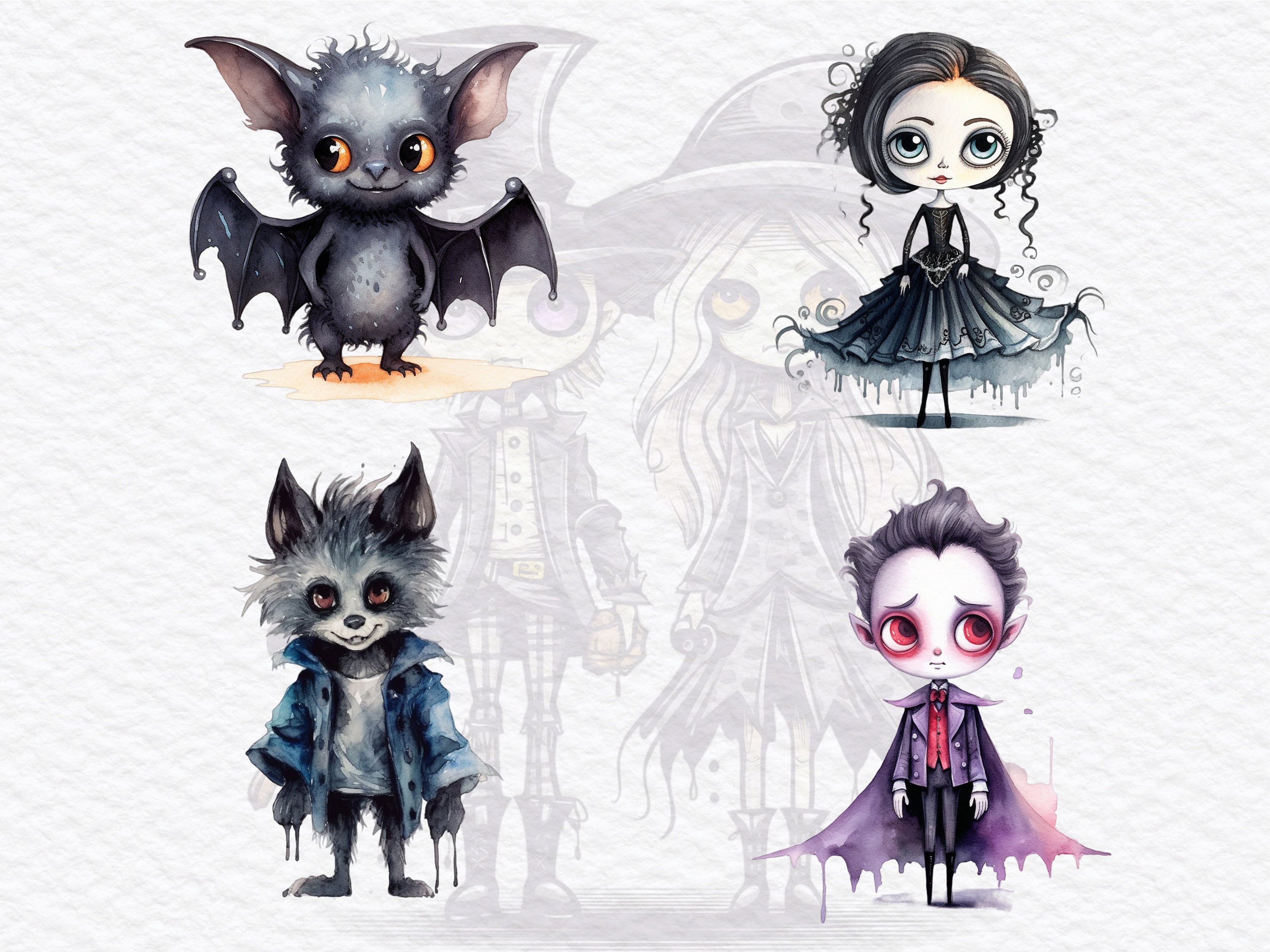 Cute Halloween Characters Clipart, Halloween Art for Junk Journal and ...