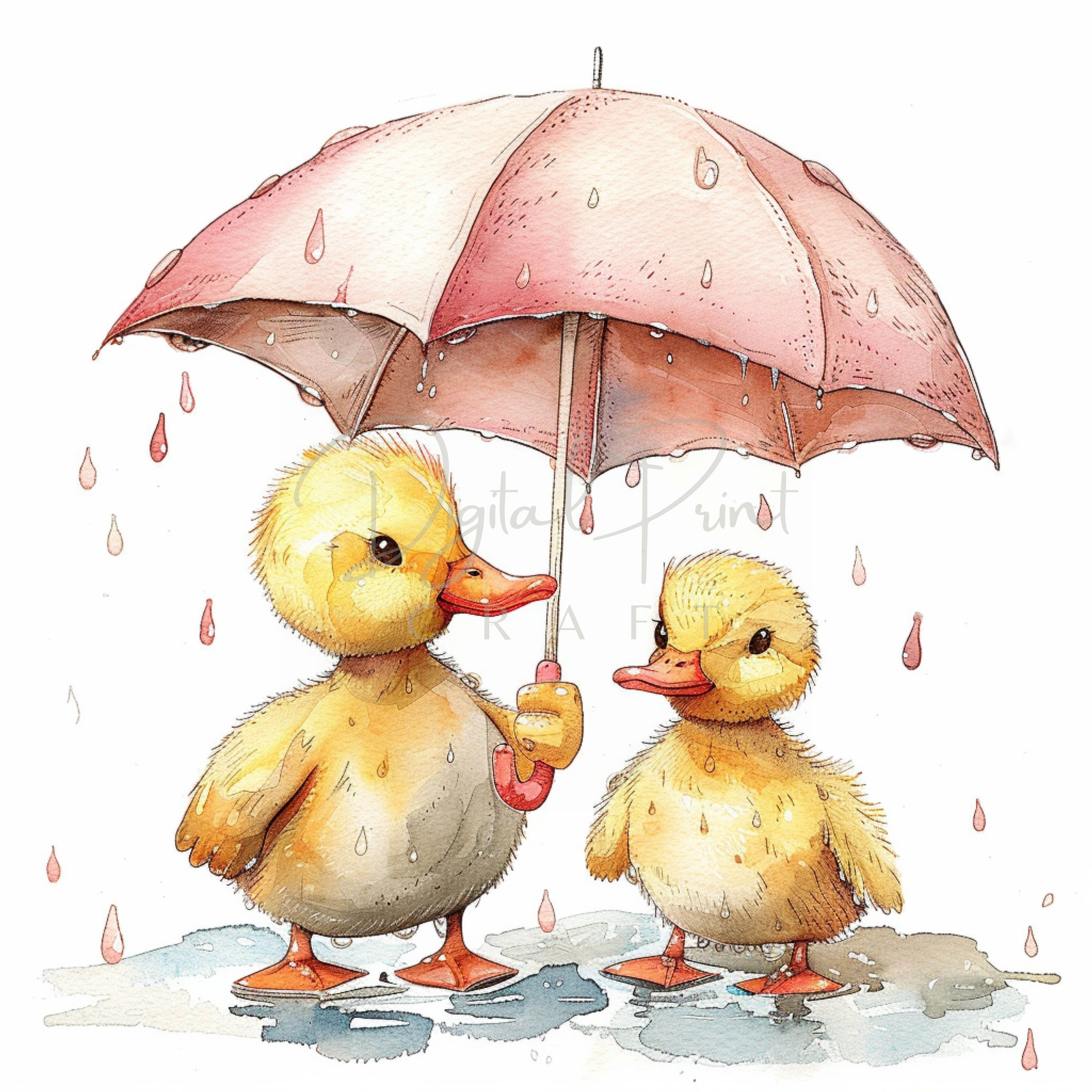 Duckling With Umbrella Clipart, Rain Clipart, 19 High Quality Jpgs ...