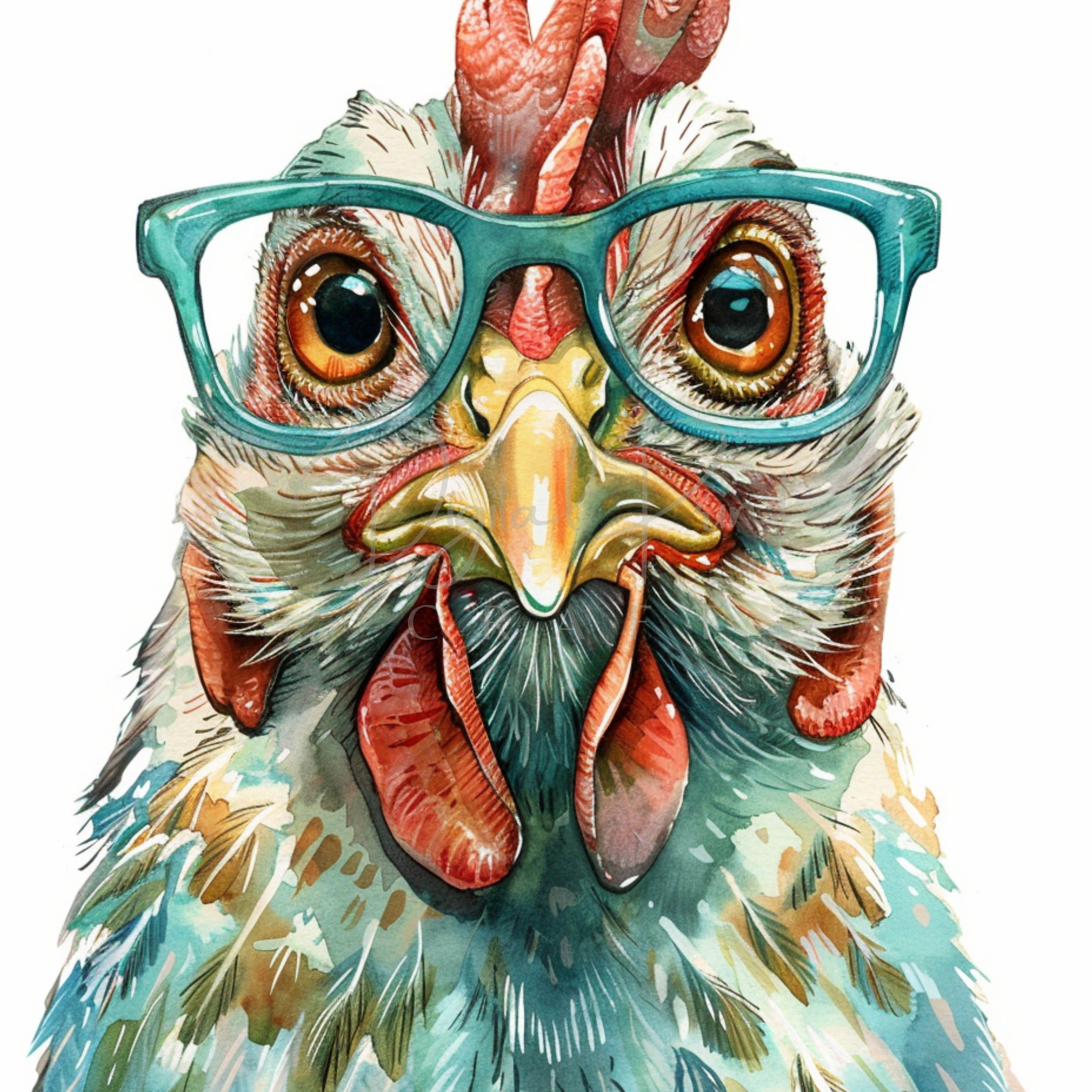 Funny Chicken Glasses Clipart, Colorful Chicken, 11 Jpgs, Printable ...
