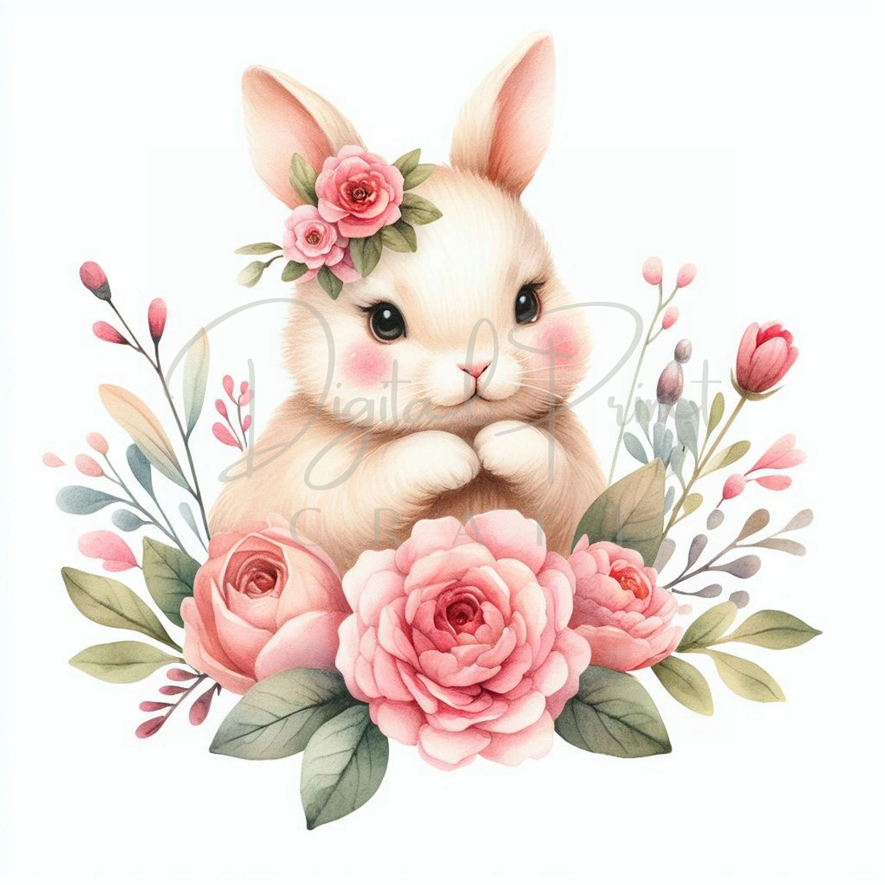 Bunny Rosa Flower Clipart, 15 High Quality Jpgs, Fluffy Bunny Clipart ...