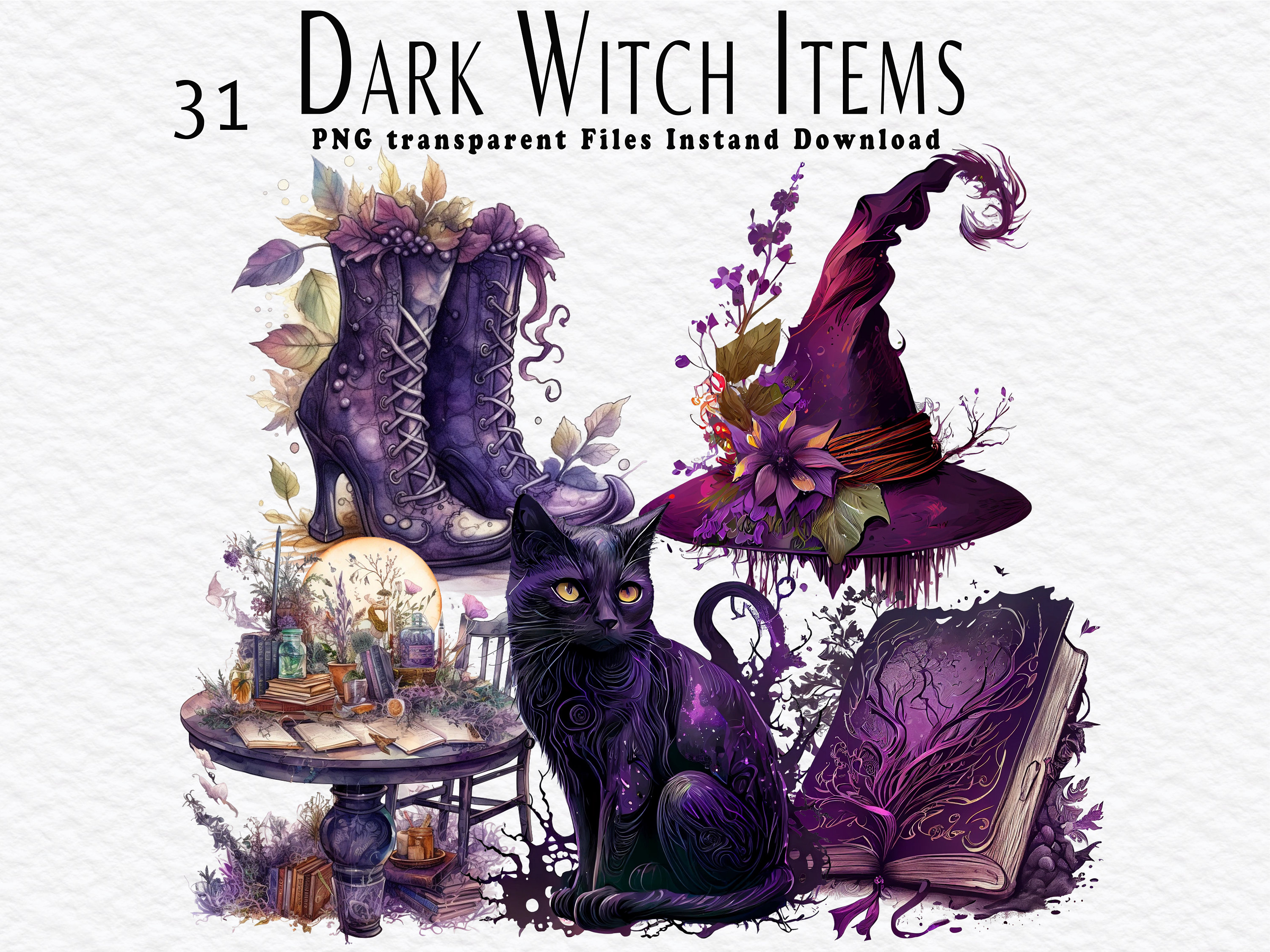 31 Dark Witch Items Clipart Magic Witch Clipart PNG Witches - Etsy