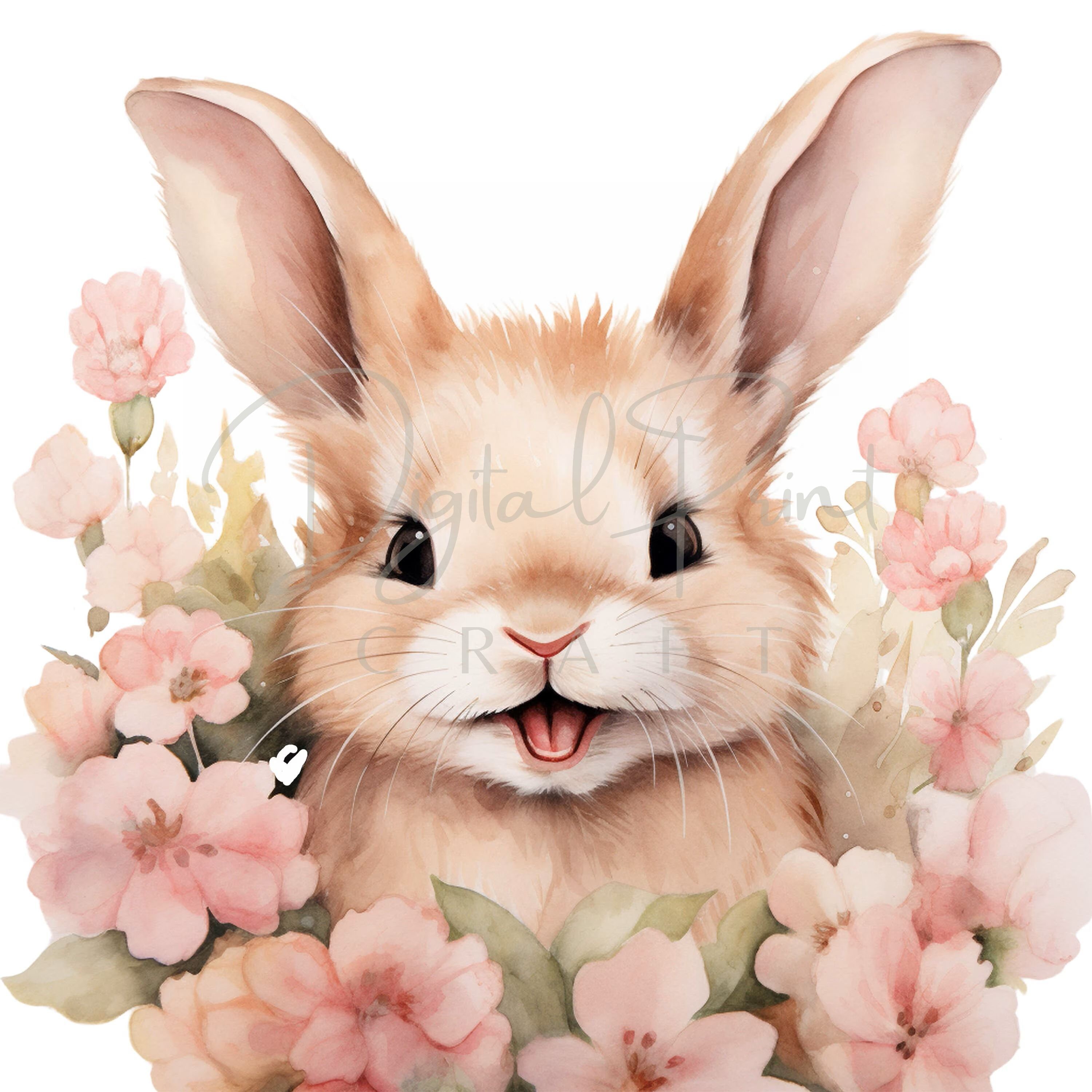 Laughing Bunny 11 High Quality Jpgs Easter Bunny Clipart, Floral Bunny ...