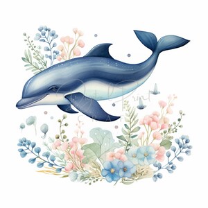 Floral Dolphin Clipart, Dolphin With Flowers, 11 High Quality Jpgs ...