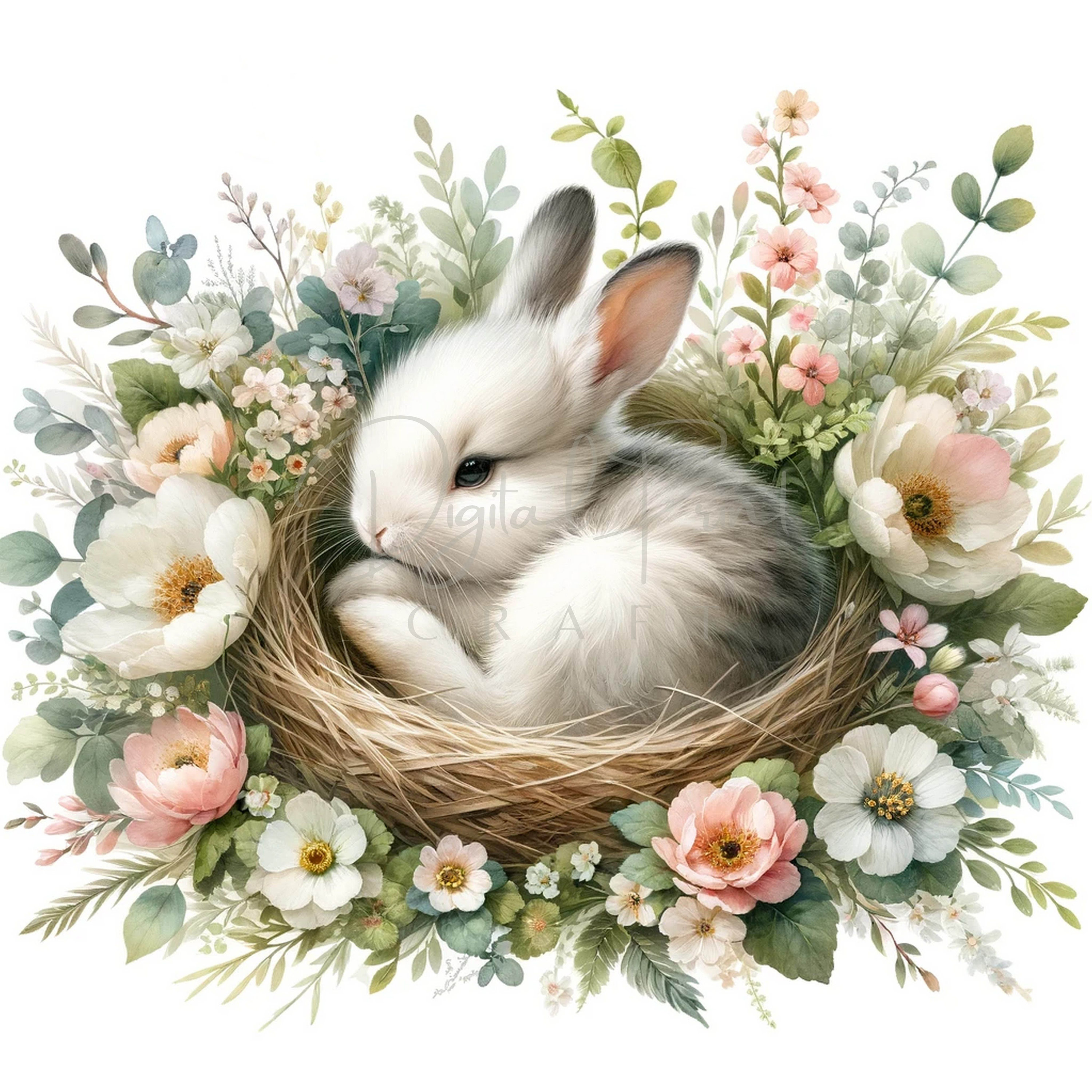 Easter Bunny Floral Spring Clipart, 16 High Quality Jpgs, Flower ...