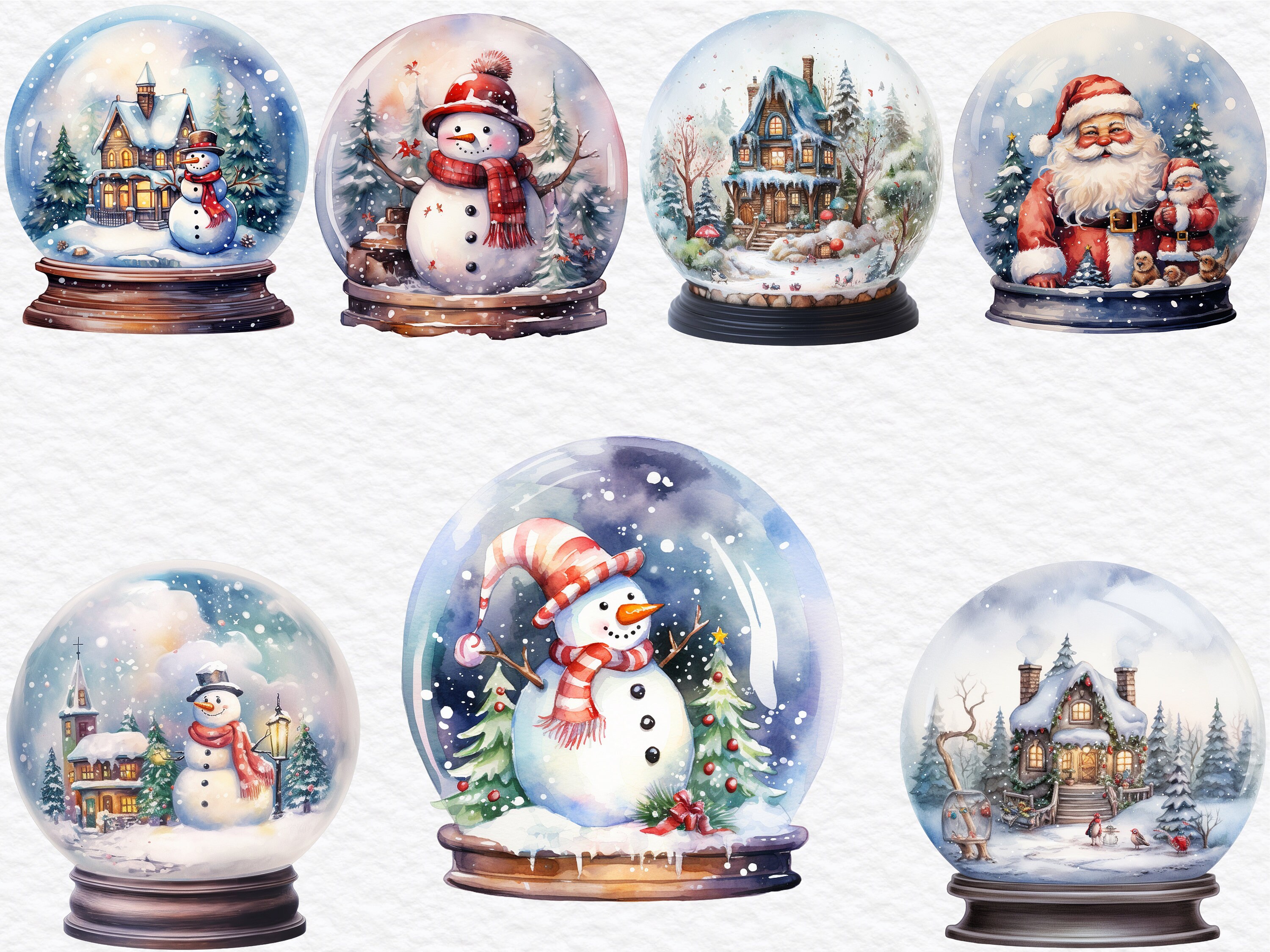26 Christmas Snow Globe Clipart Bundle PNG Watercolor Christmas Tree ...