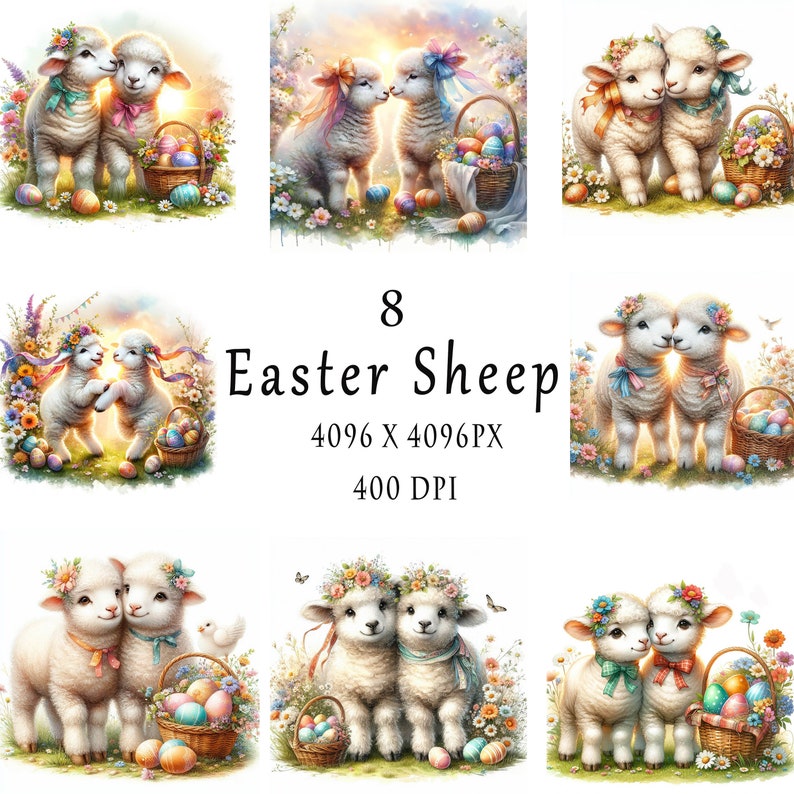 Sheep Flower Easter Egg Clipart, 9 High Quality Jpgs, Lamb Clipart ...