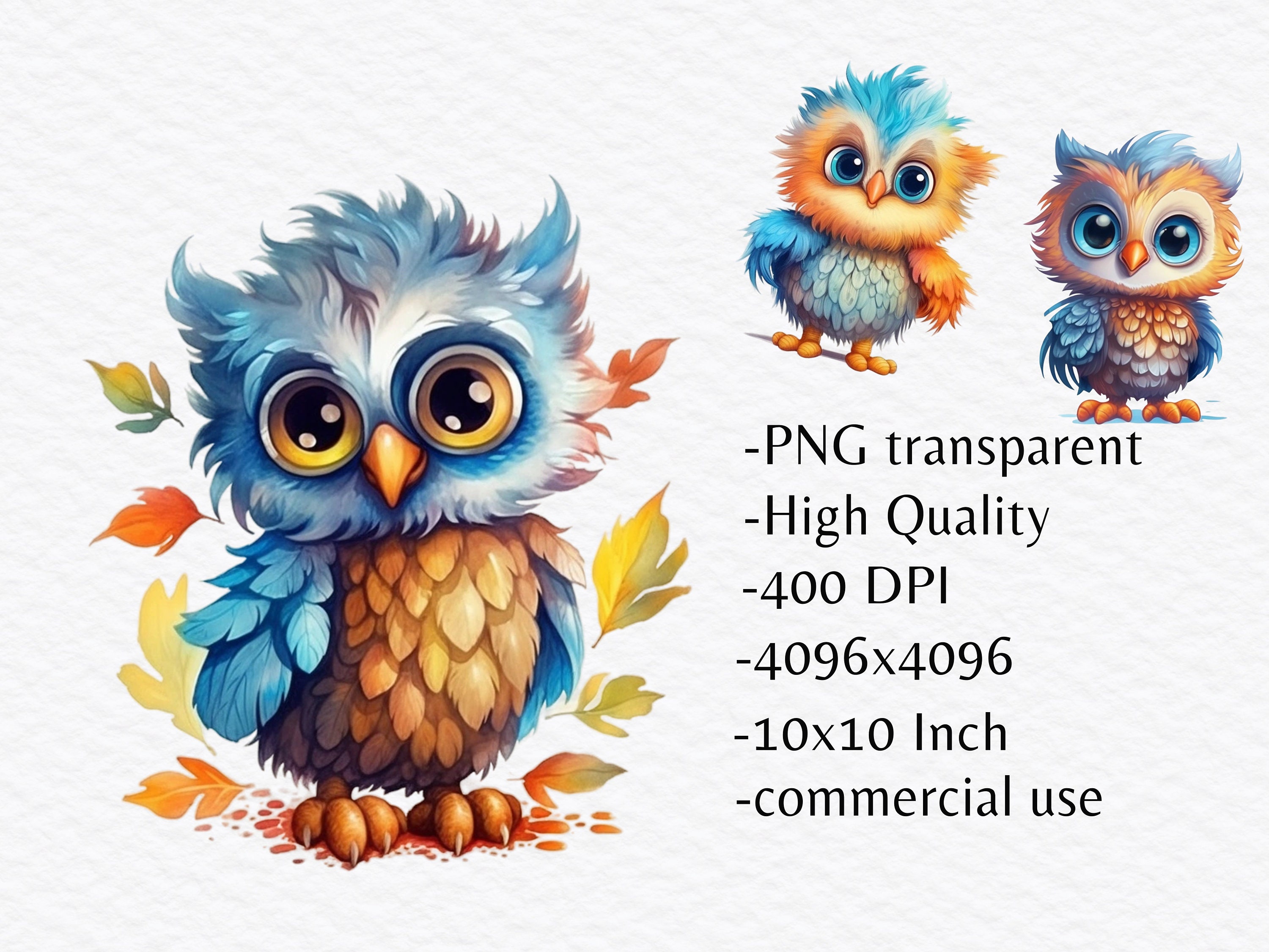 Colorful Owl Clipart PNG Bundle, Watercolor PNG Files for Sublimation ...