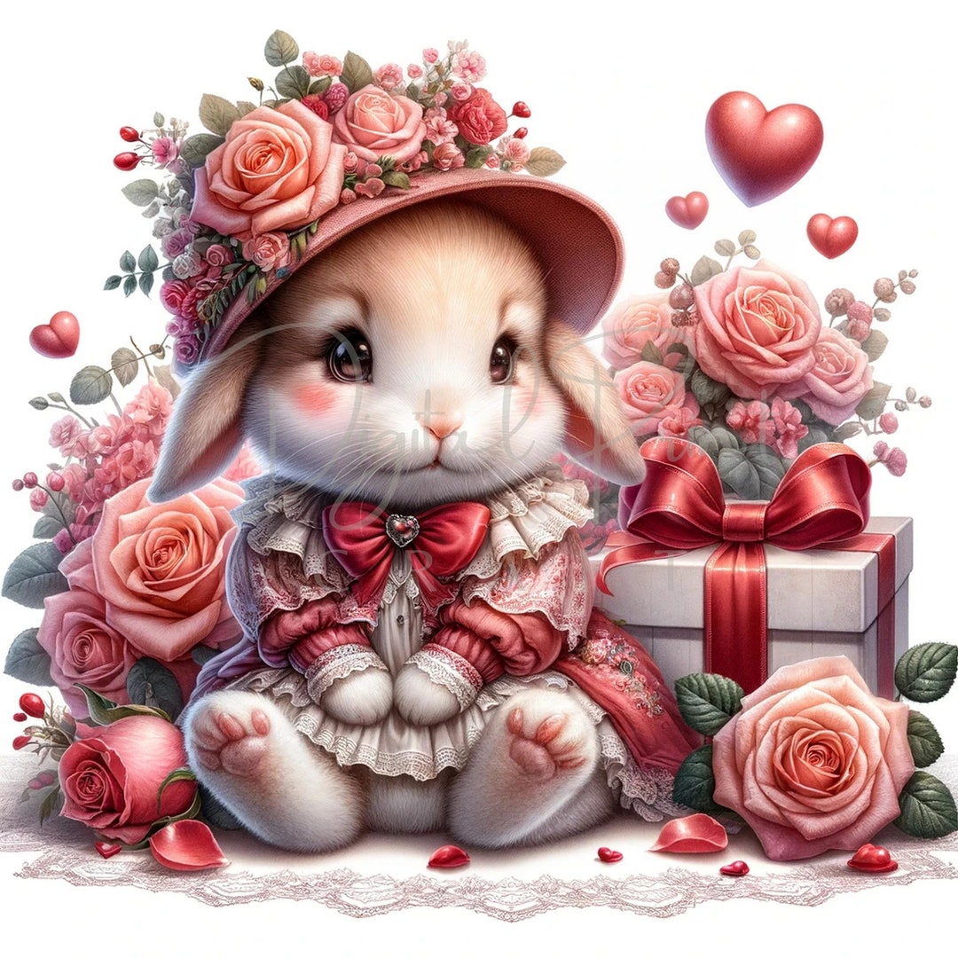 Valentine Rabbit Present, 12 JPG Valentines Day Clipart, Valentine ...
