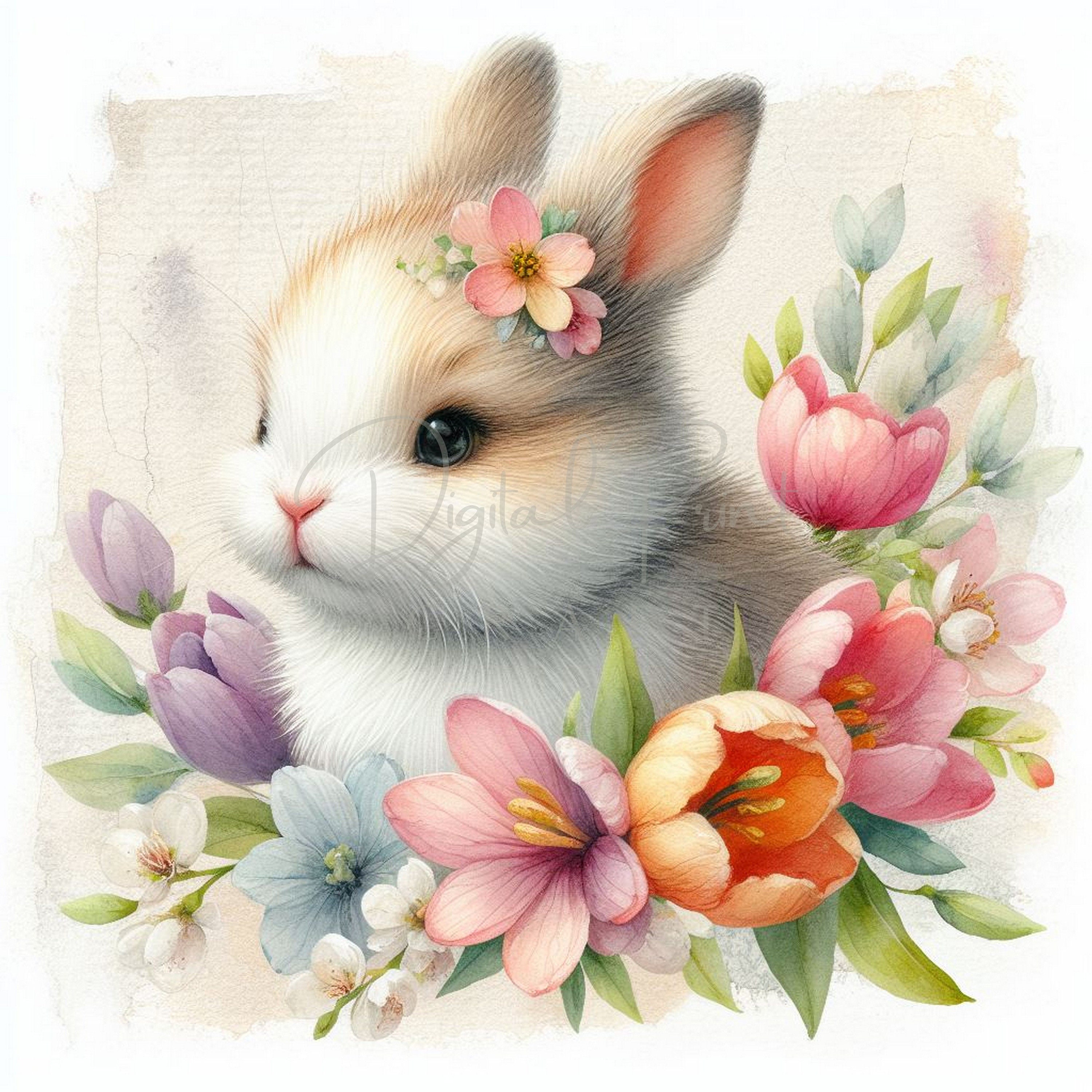 Bunny Spring Flowers - 16 High Quality Jpgs - Bouquet Clipart - Junk ...