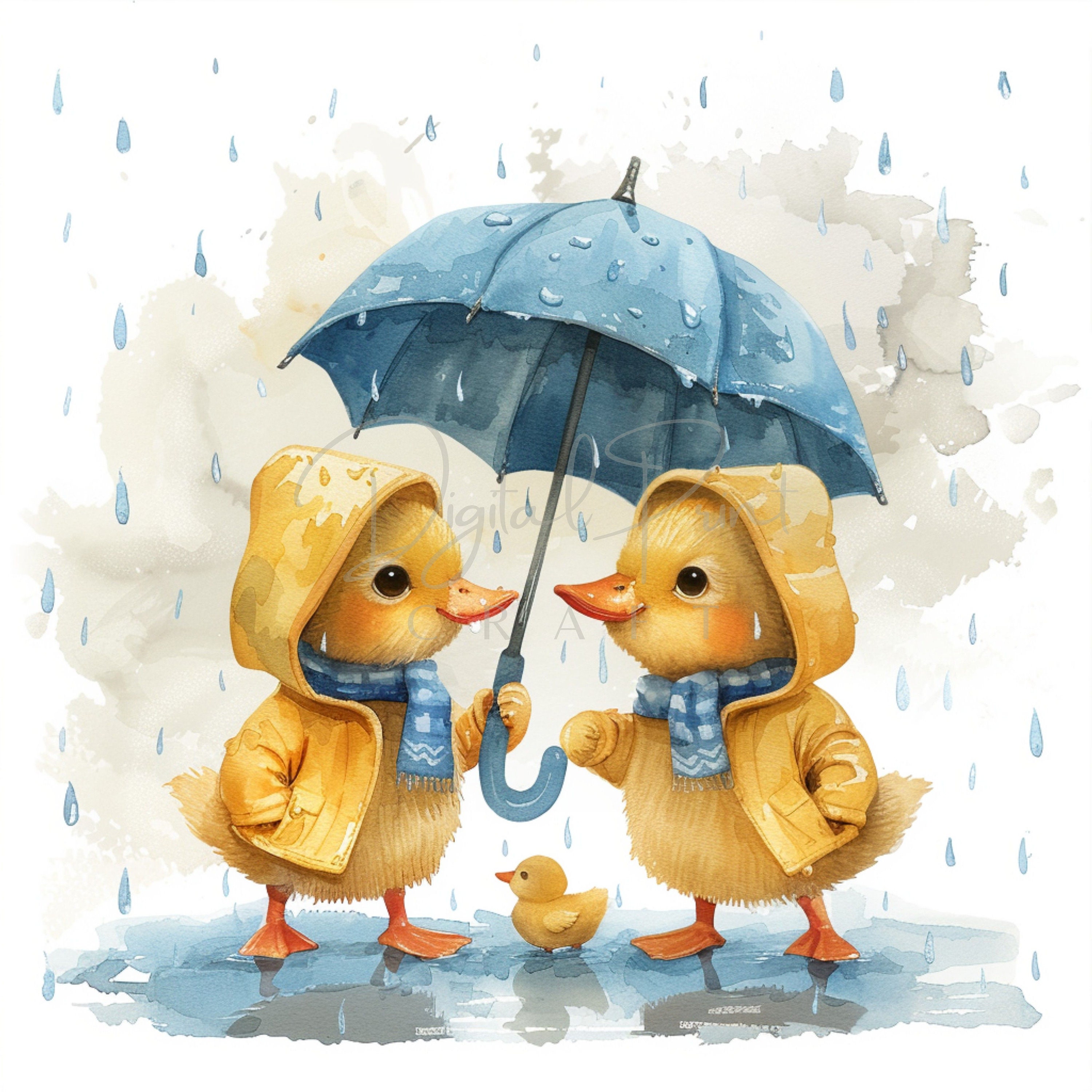 Duckling With Umbrella Clipart, Rain Clipart, 19 High Quality Jpgs ...