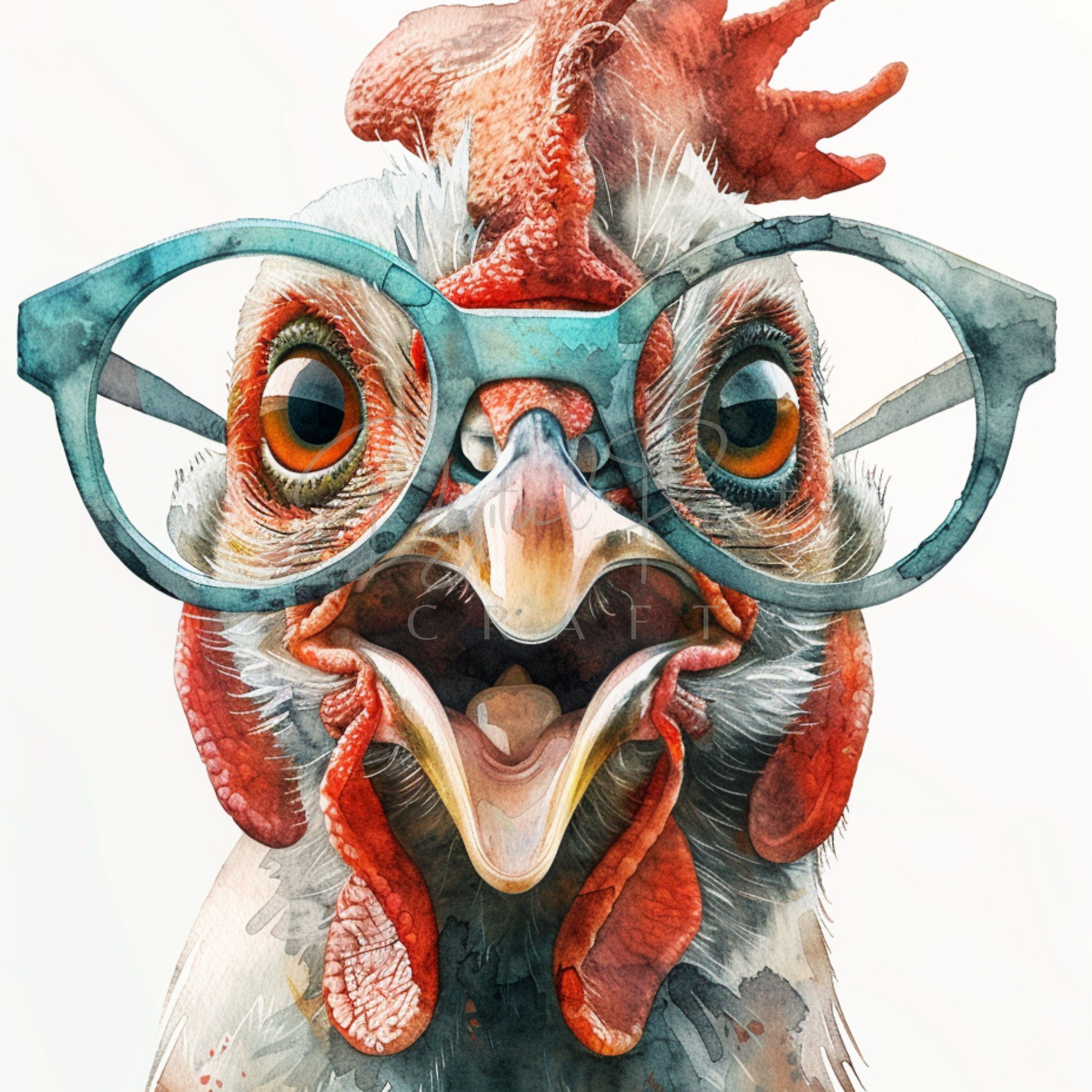 Funny Chicken Glasses Clipart, Colorful Chicken, 11 Jpgs, Printable ...