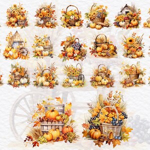 Pumpkin Bouquets Clipart Bundle - Fall Autumn Watercolor in PNG Format ...