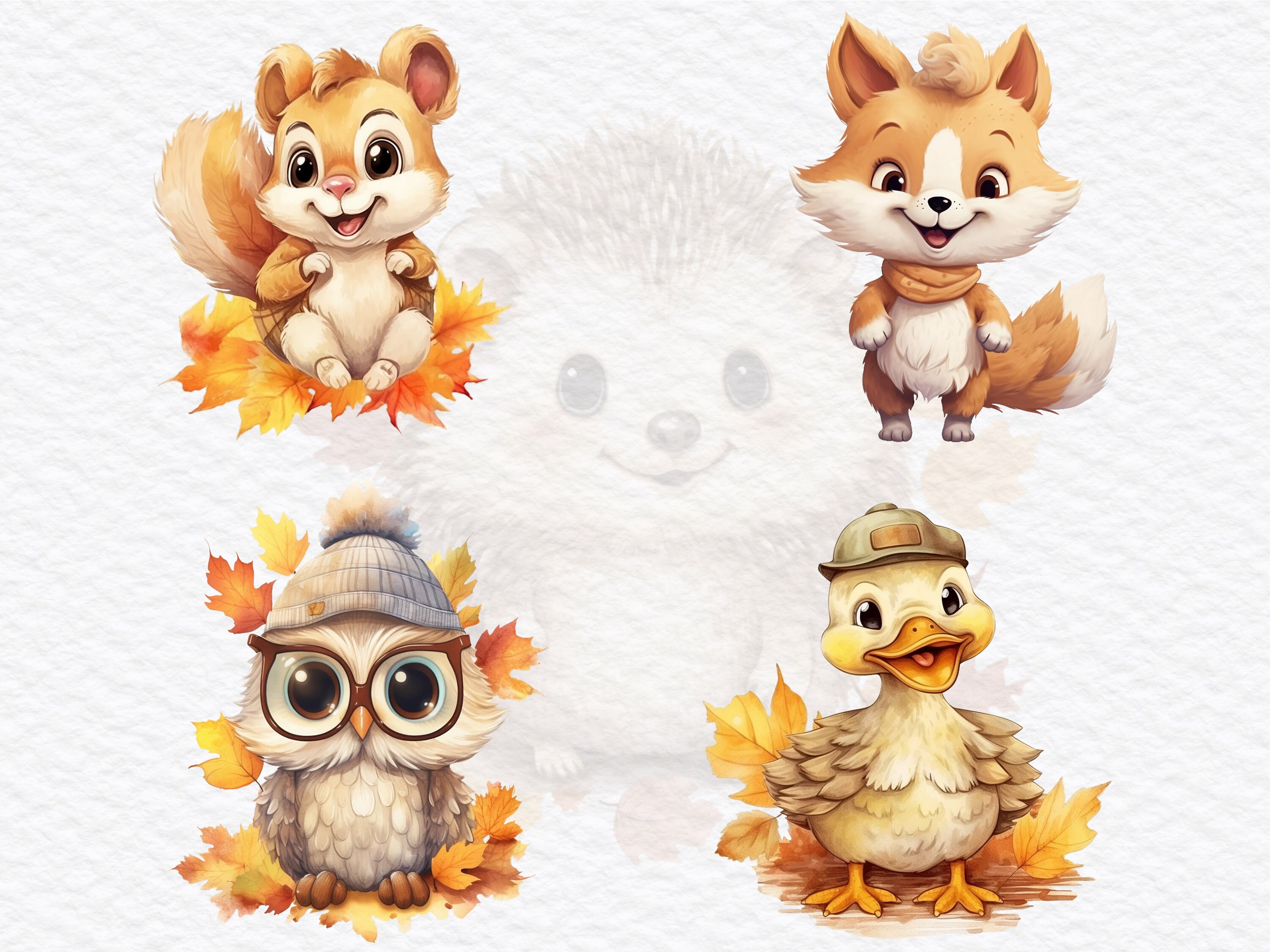 Autumn Animals Watercolor Clipart Bundle 11 PNG Sweet Fall Animal ...