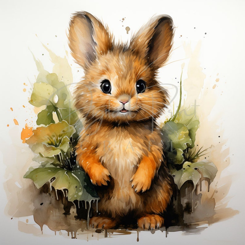 Watercolor Bunny 14 High Quality Jpgs Bunnie Clipart digital Planner ...
