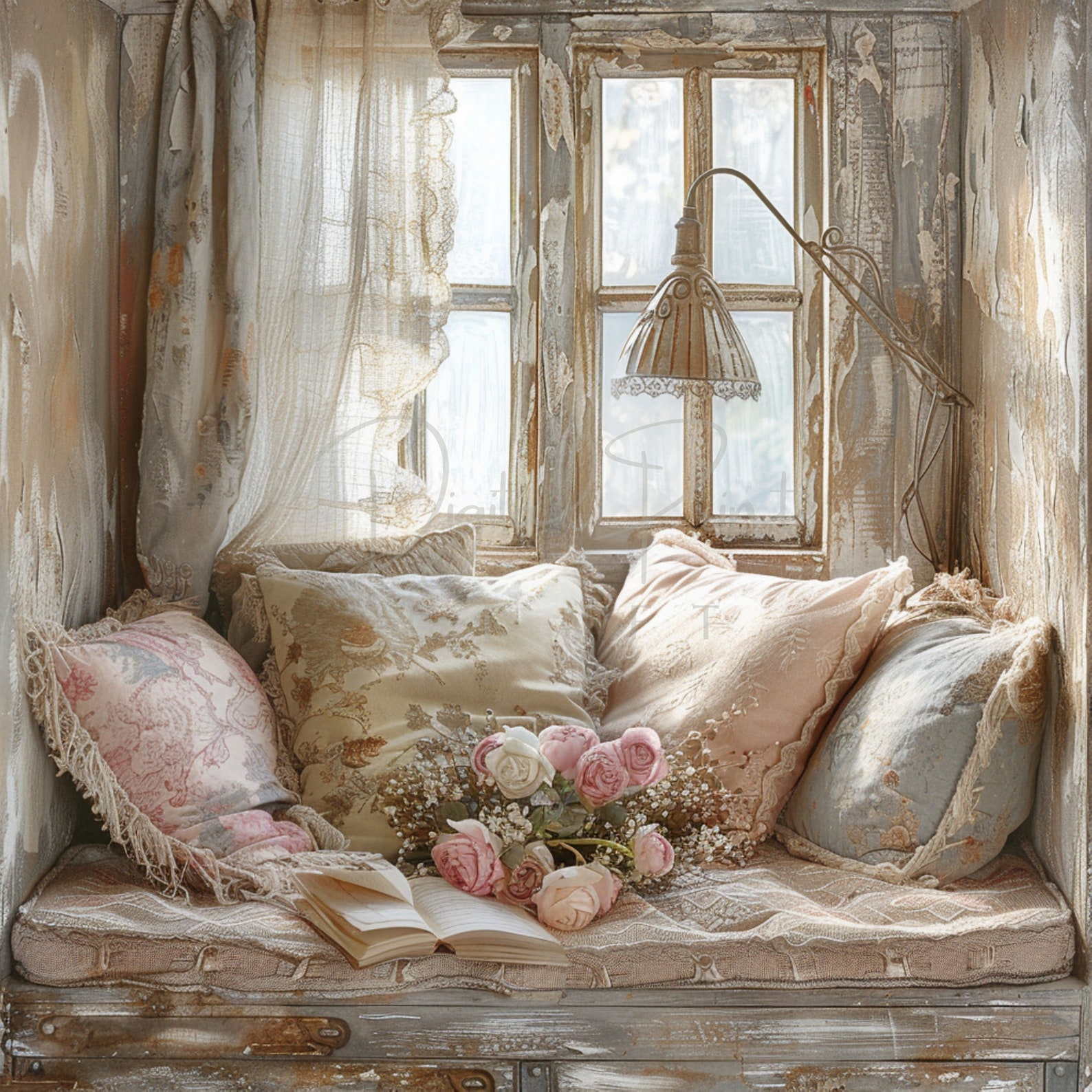 Shabby Chic Home Reading Corner, Room Clipart, 23 High Quality Jpgs ...
