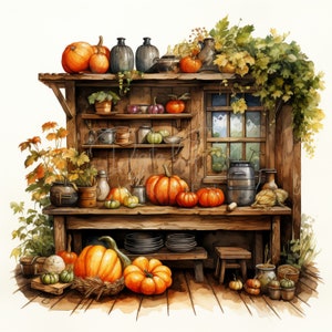 15 Autumn Pumpkin Kitchen Clipart, Floral Fall Farm House, Ideal for ...