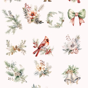 Watercolor Christmas Clipart Bundle, PNG Bundle, XMAS Collection, Cute ...