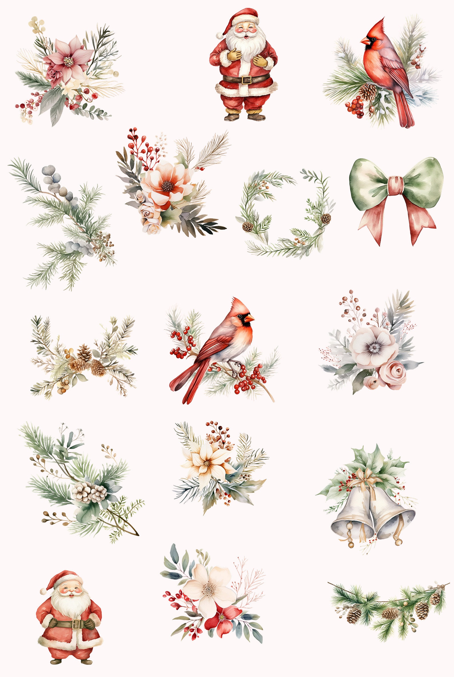 Watercolor Christmas Clipart Bundle, PNG Bundle, XMAS Collection, Cute ...