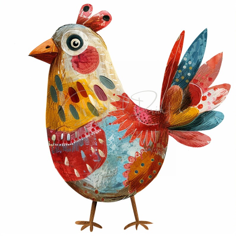 Quirky Whimsical Chicken Clipart, Shabby Chic Chicken, 12 Jpgs ...