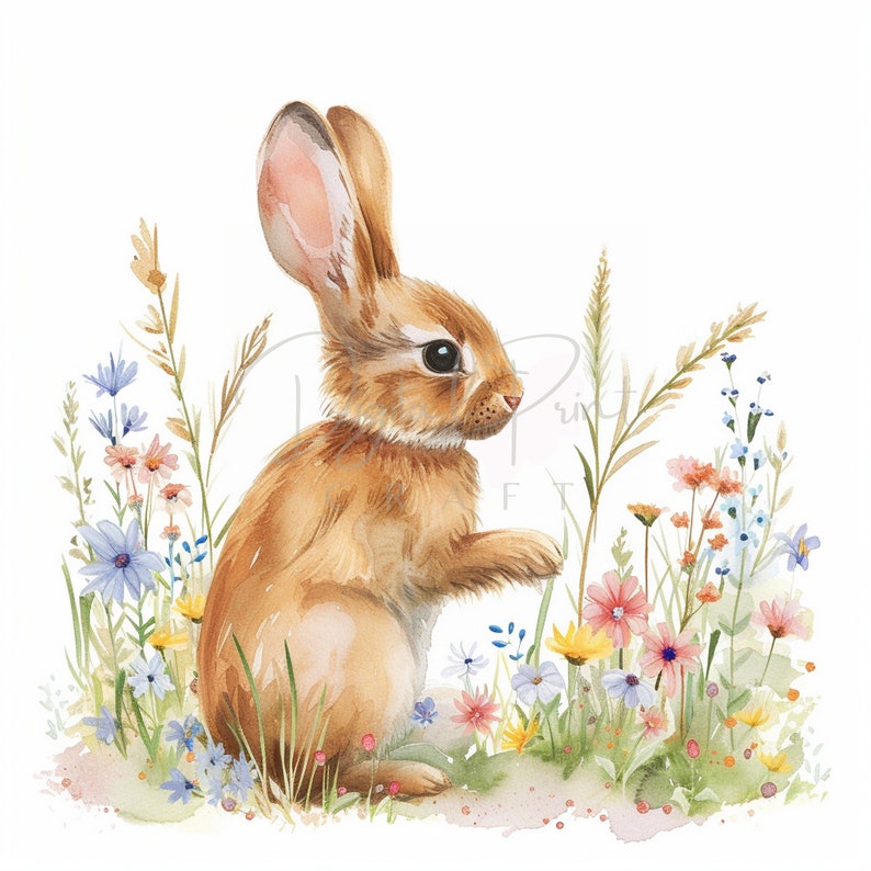 Flower Bunny Floral Spring Clipart, 15 High Quality Jpgs, Bunnies ...