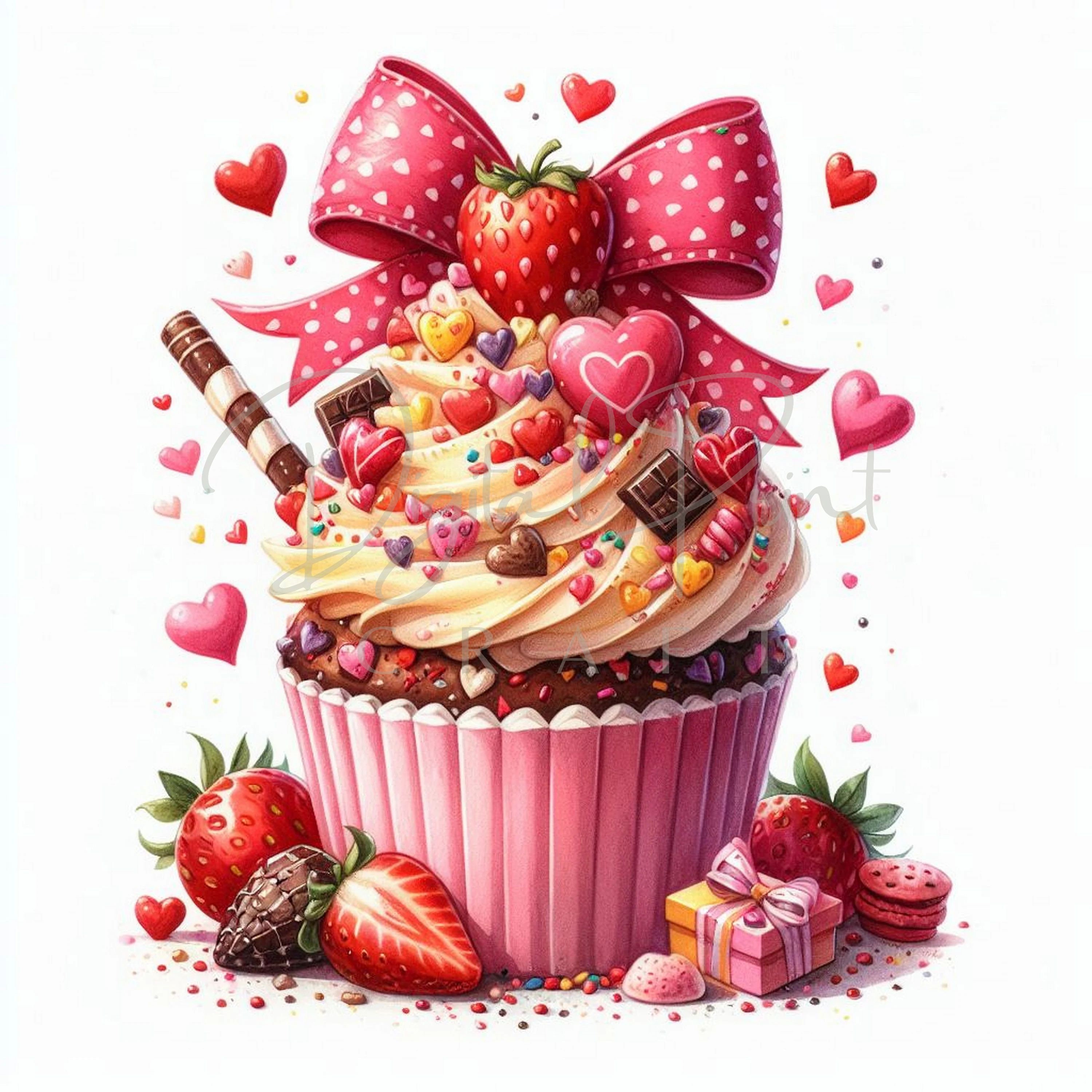 Valentine Love Cupcake Clipart, 15 JPG Valentines Day Clipart, Happy ...