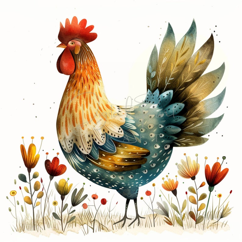 Quirky Whimsical Chicken Clipart, Shabby Chic Chicken, 12 Jpgs ...