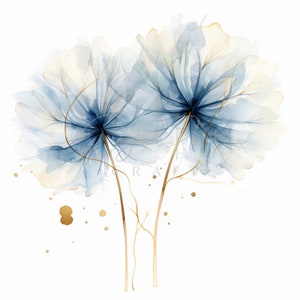 Floral Abstract Painting Clipart, Blue Gold Floral, 14 JPG, Printable ...