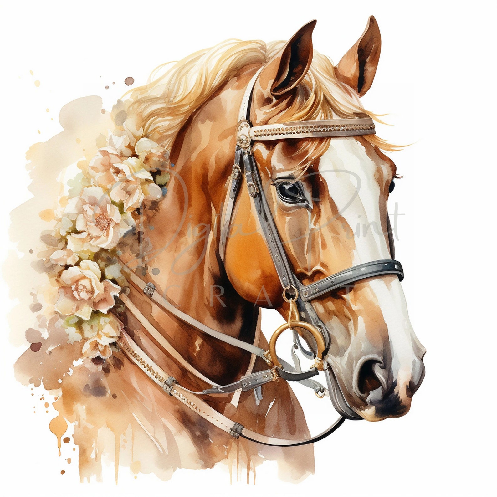 Watercolor Horse 13 High Quality Jpgs Flower Horse Clipart, Gold Horse ...