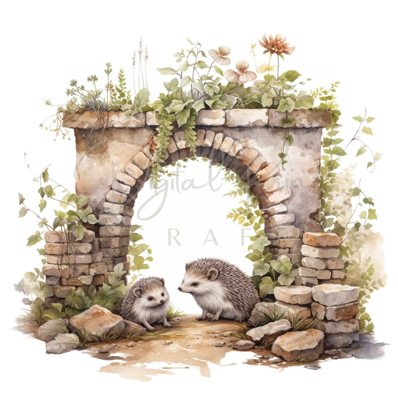 18 Hedgehog Sweet Floral Clipart, Summer Landscape, Watercolor PNG ...